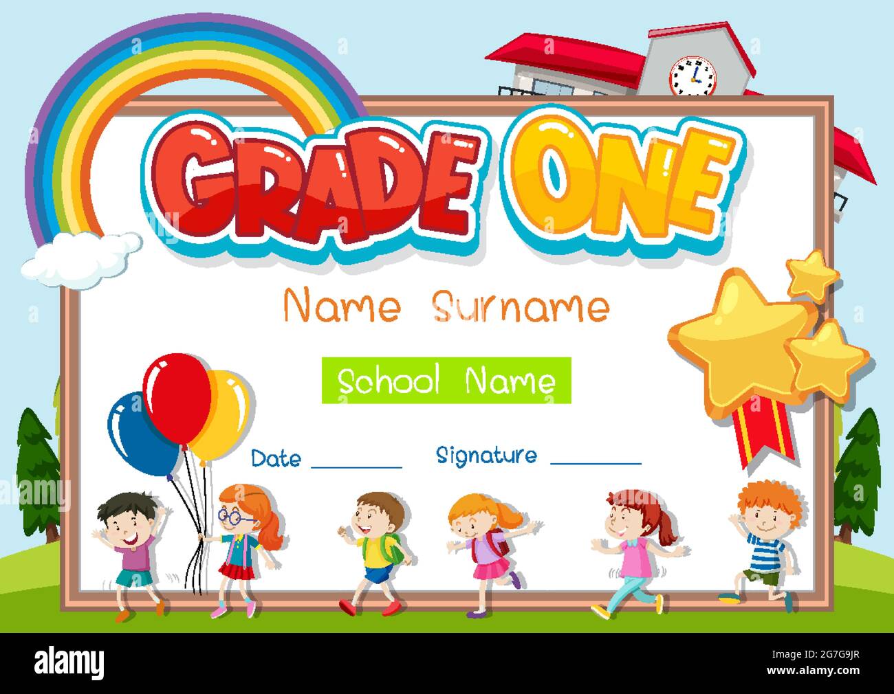 Grade one diploma or certificate template illustration Stock Vector ...