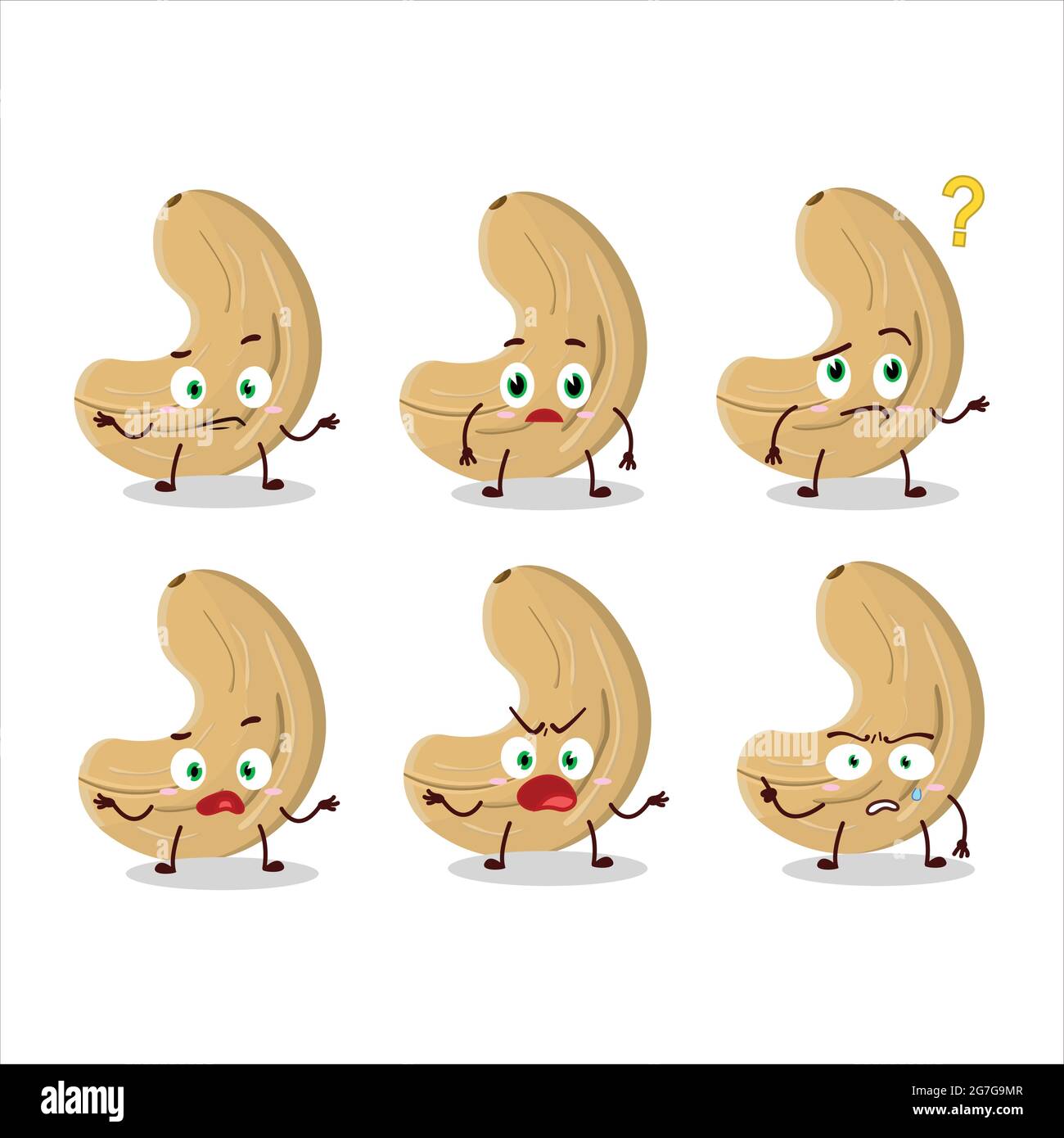 Cartoon character of cashew nuts with what expression. Vector ...
