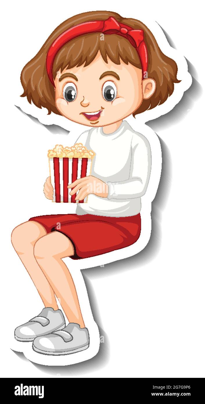 Sticker design with character of a boy sitting and eating popcorn ...