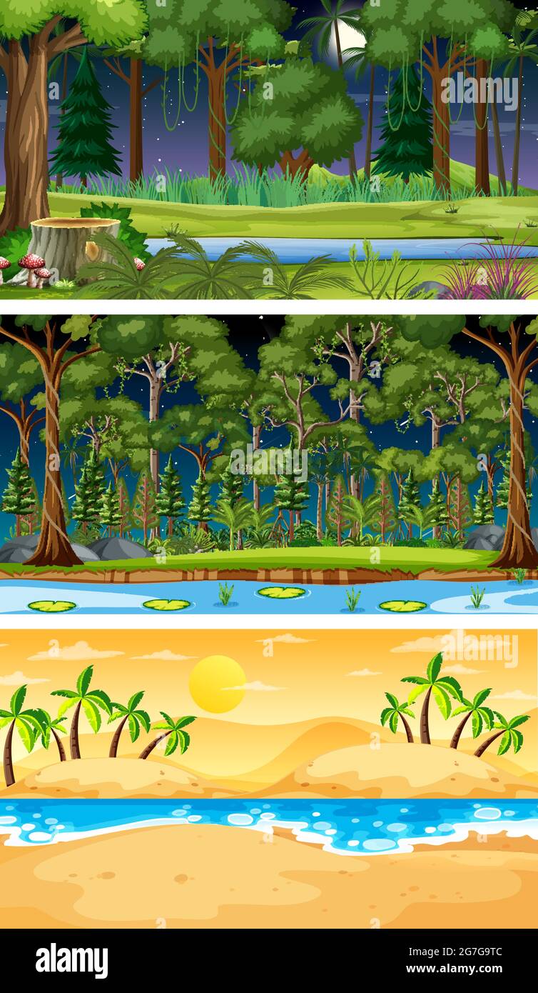 Set of different nature horizontal scenes illustration Stock Vector ...