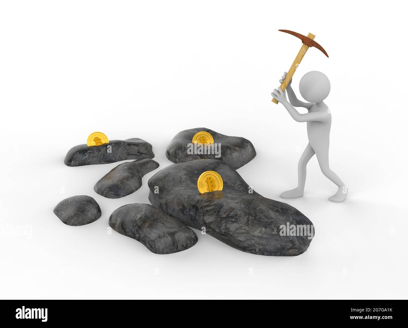 Cartoon man mining crypto coins from rock - 3D Illustration Stock Photo ...