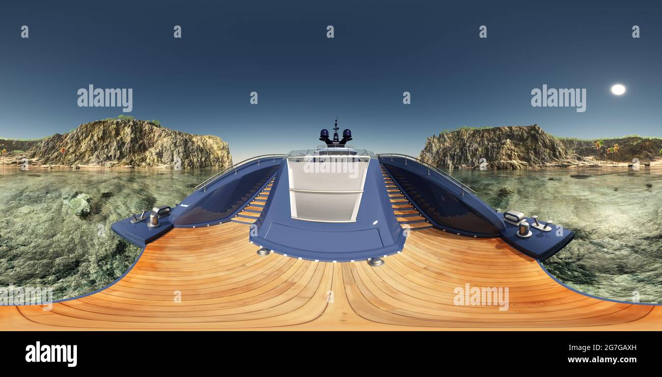 Spherical 360 degrees seamless panorama with a luxury yacht in a ...