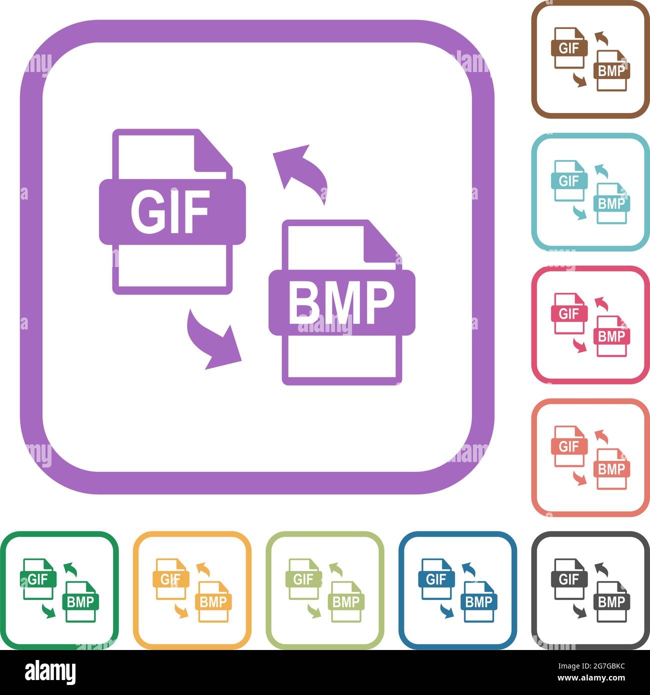 GIF BMP file conversion simple icons in color rounded square frames on ...
