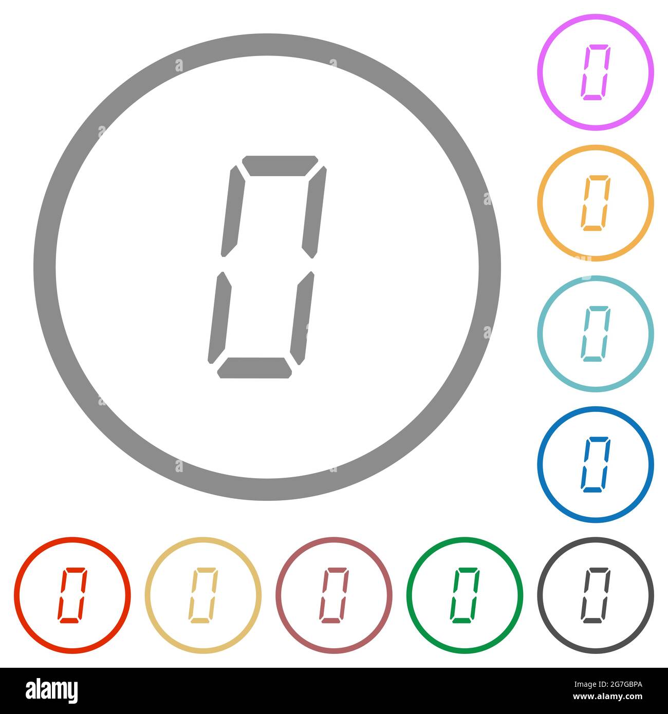 digital number zero of seven segment type flat color icons in round ...