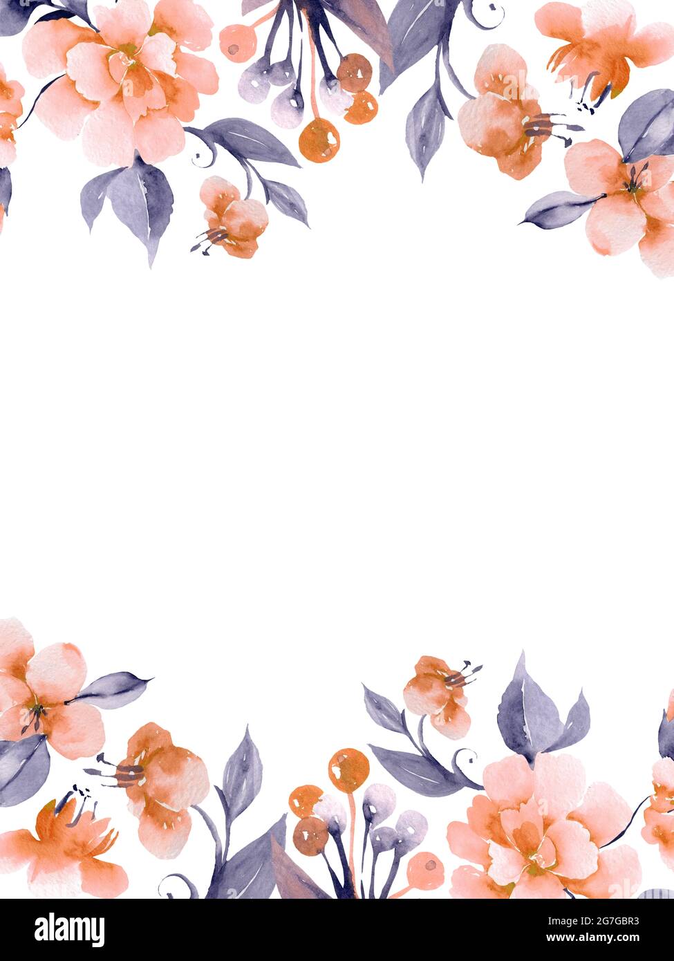 card with watercolor flowers frame orange template - for invitations ...