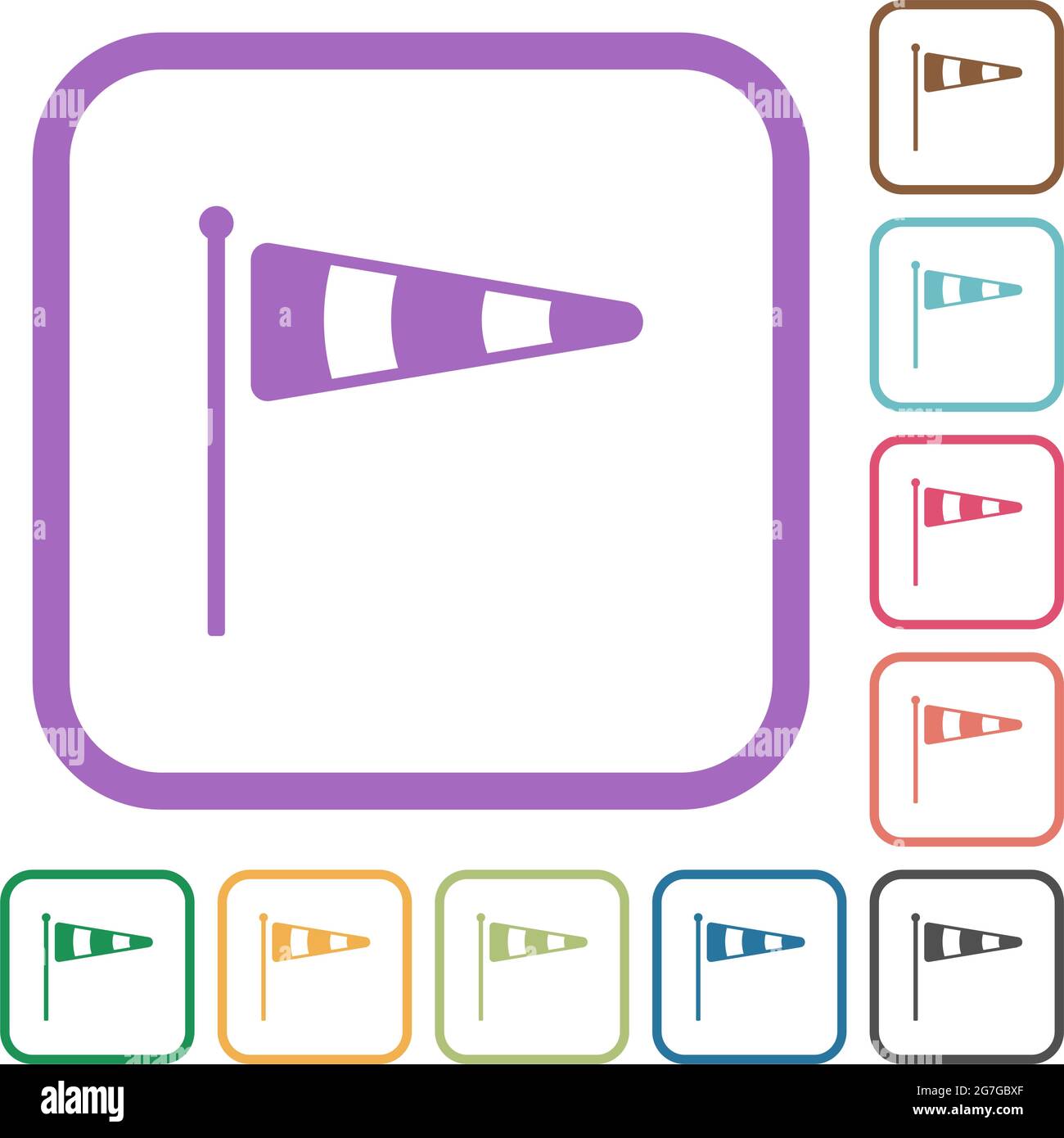 Windsock indicator solid simple icons in color rounded square frames on ...