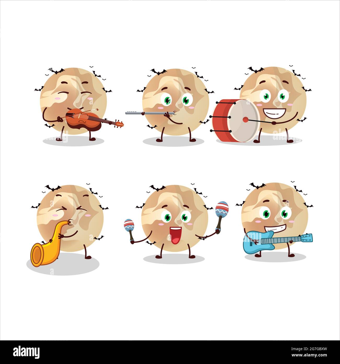 Cartoon character of halloween moon playing some musical instruments ...