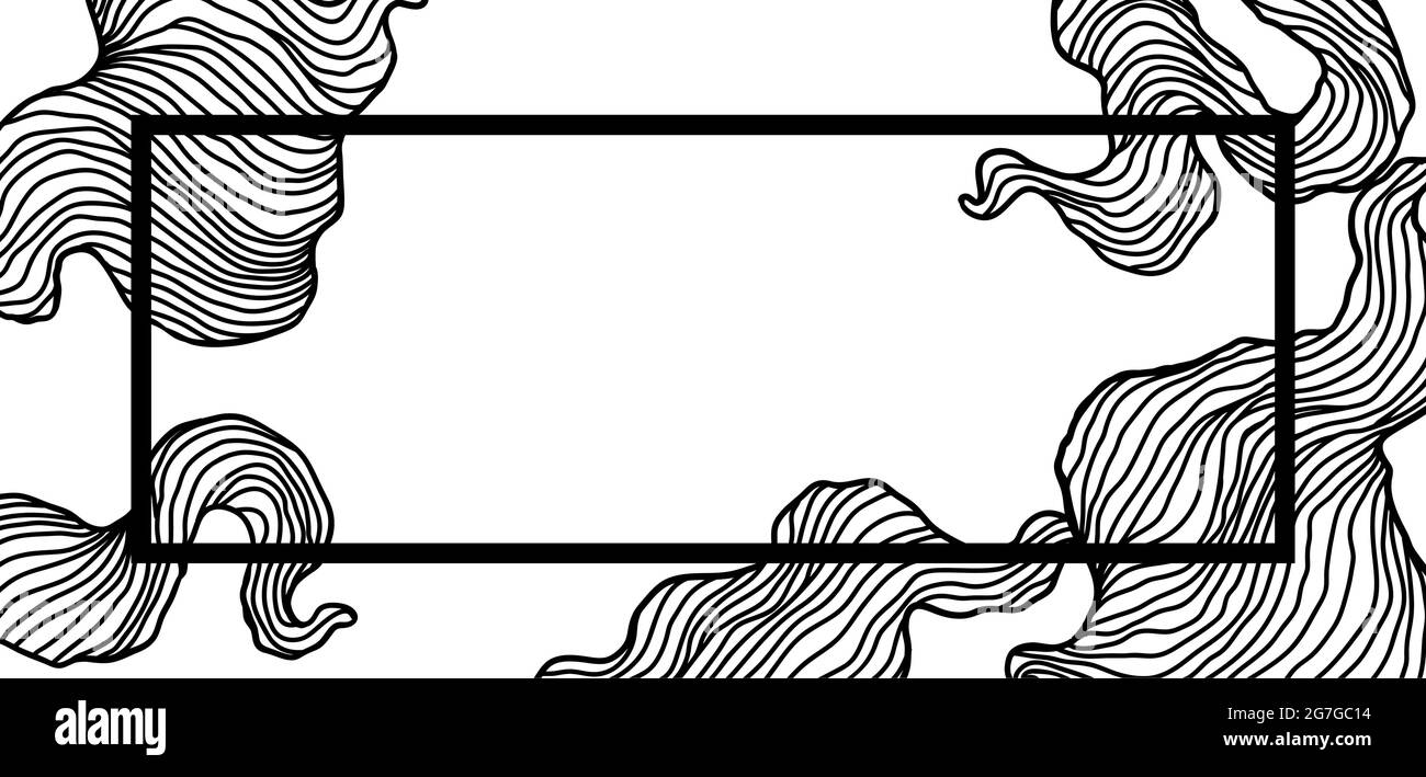 Frame with wave line curls. Monochrome stripes black and white texture ...