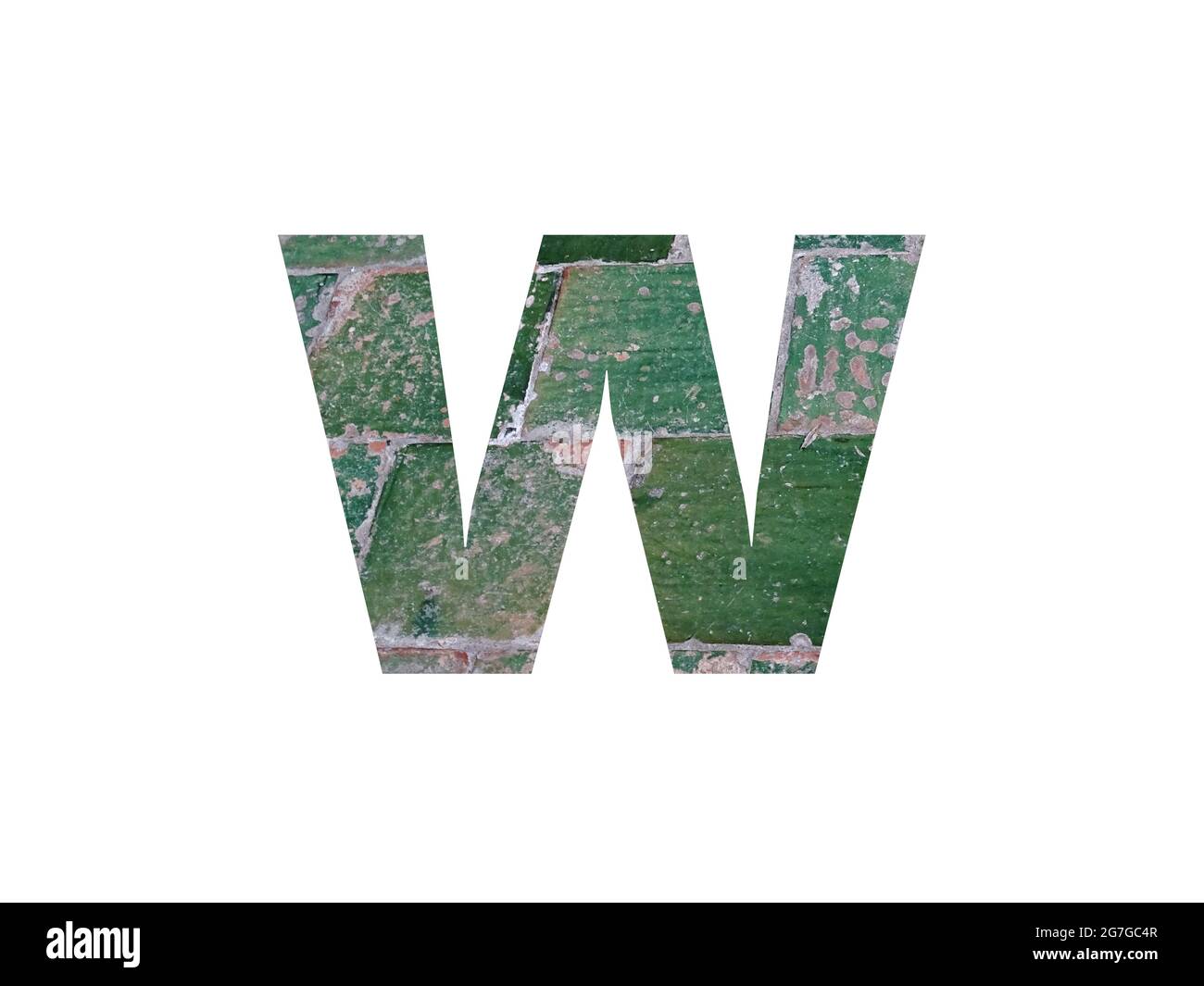 Letter W of the alphabet made with green tiles isolated on a white ...