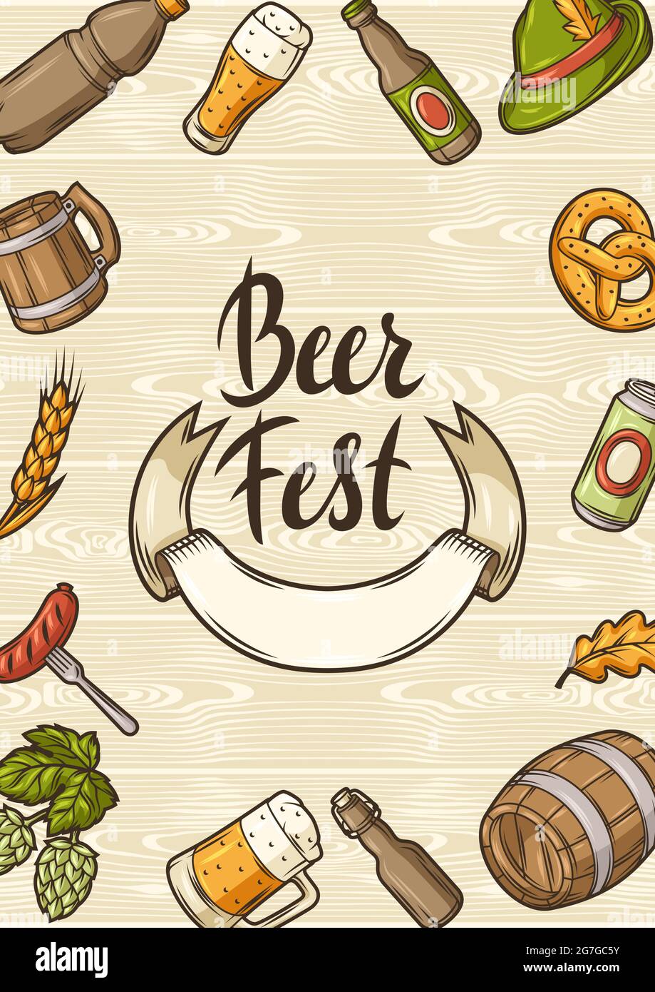 Illustration for beer festival or Oktoberfest. Background for pub or ...