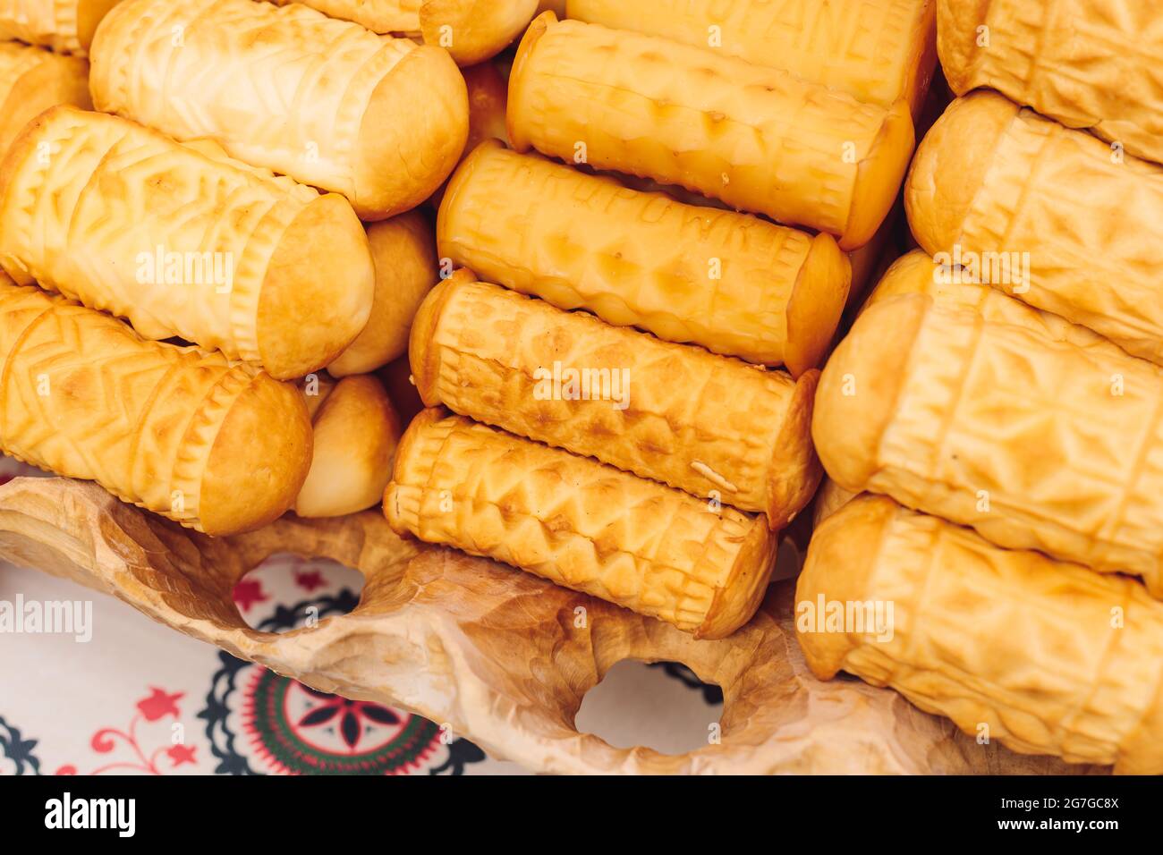 Fried cheese lying on decorative stand invites you to enjoy taste .Rest ...