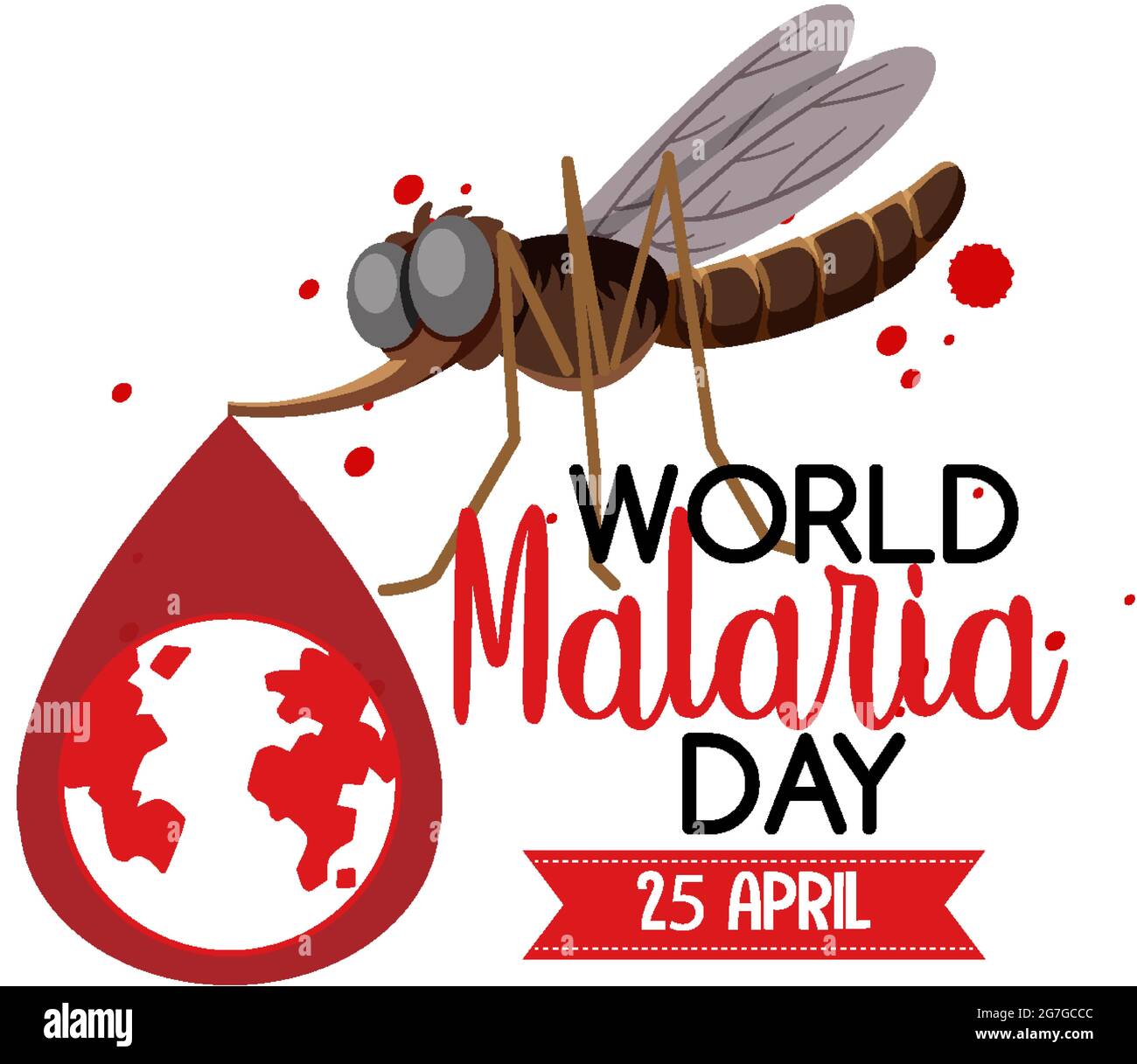 World Malaria Day logo or banner with mosquito on white background ...