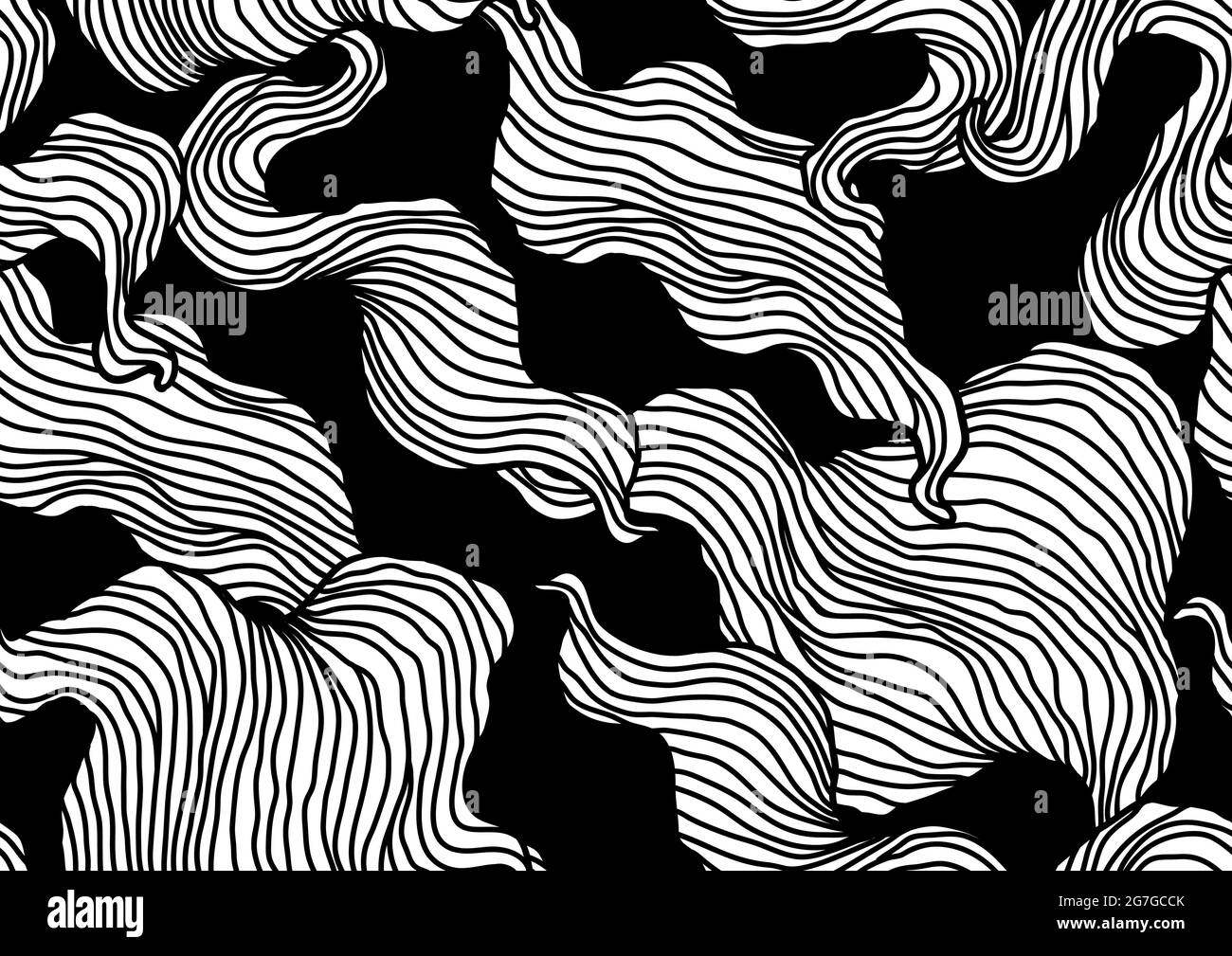 Seamless pattern with wave line curls. Monochrome stripes black and ...