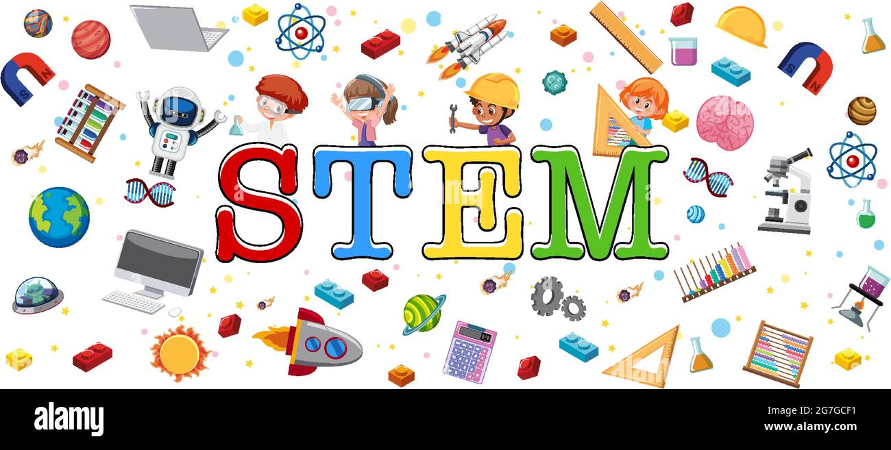 Colourful STEM education logo with learning elements illustration Stock ...