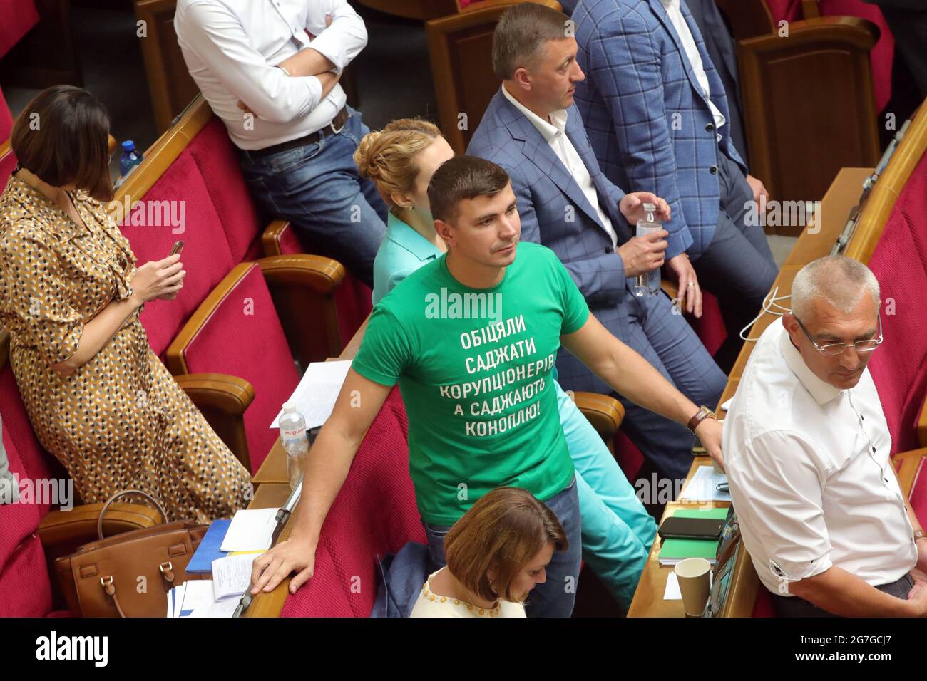 KYIV, UKRAINE - JULY 13, 2021 - MP Anton Poliakov (C) is pictured during an extraordinary ...