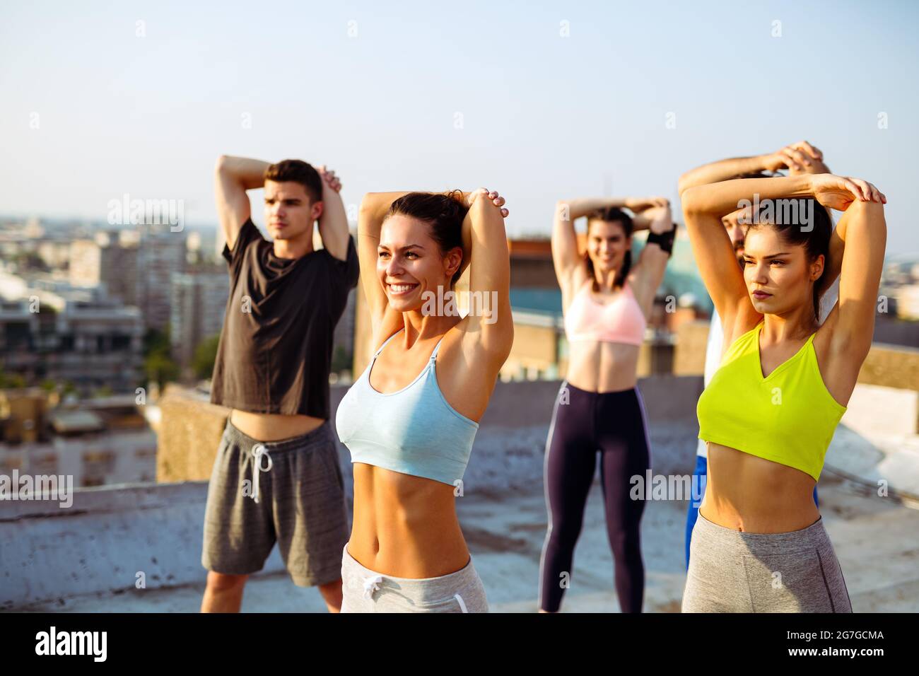 Fitness Sport Friendship And Healthy Lifestyle Concept Group Of
