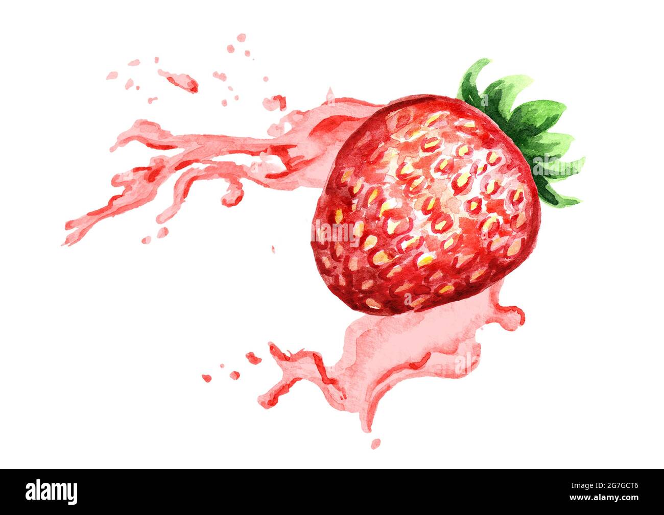 Fresh strawberry in splash of strawberry juice isolated on white ...