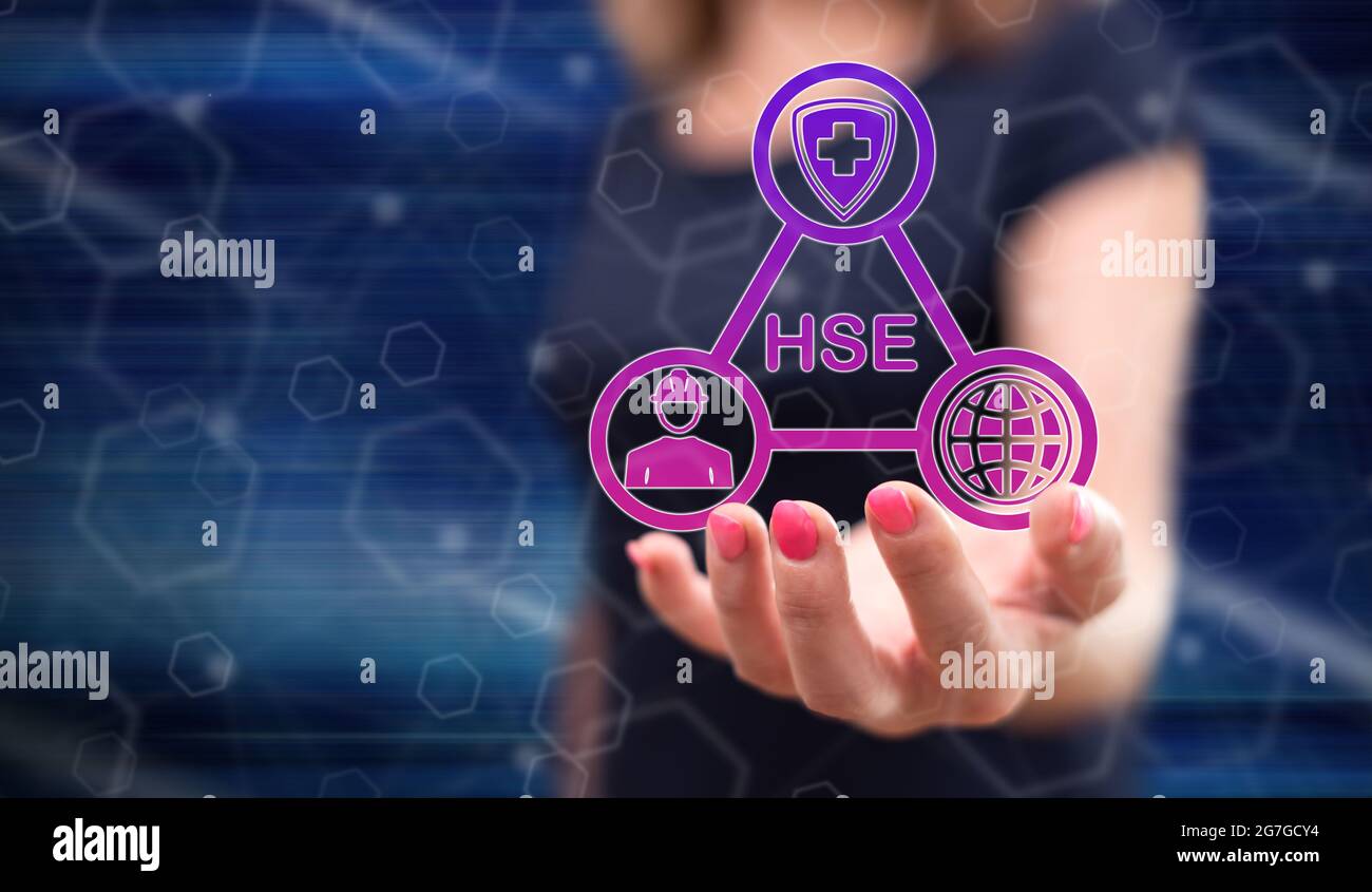 Hse concept above the hand of a woman in background Stock Photo - Alamy