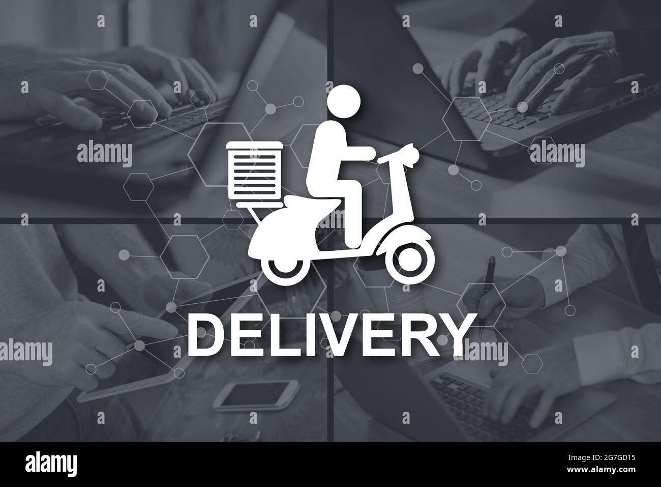 Delivery concept illustrated by pictures on background Stock Photo - Alamy