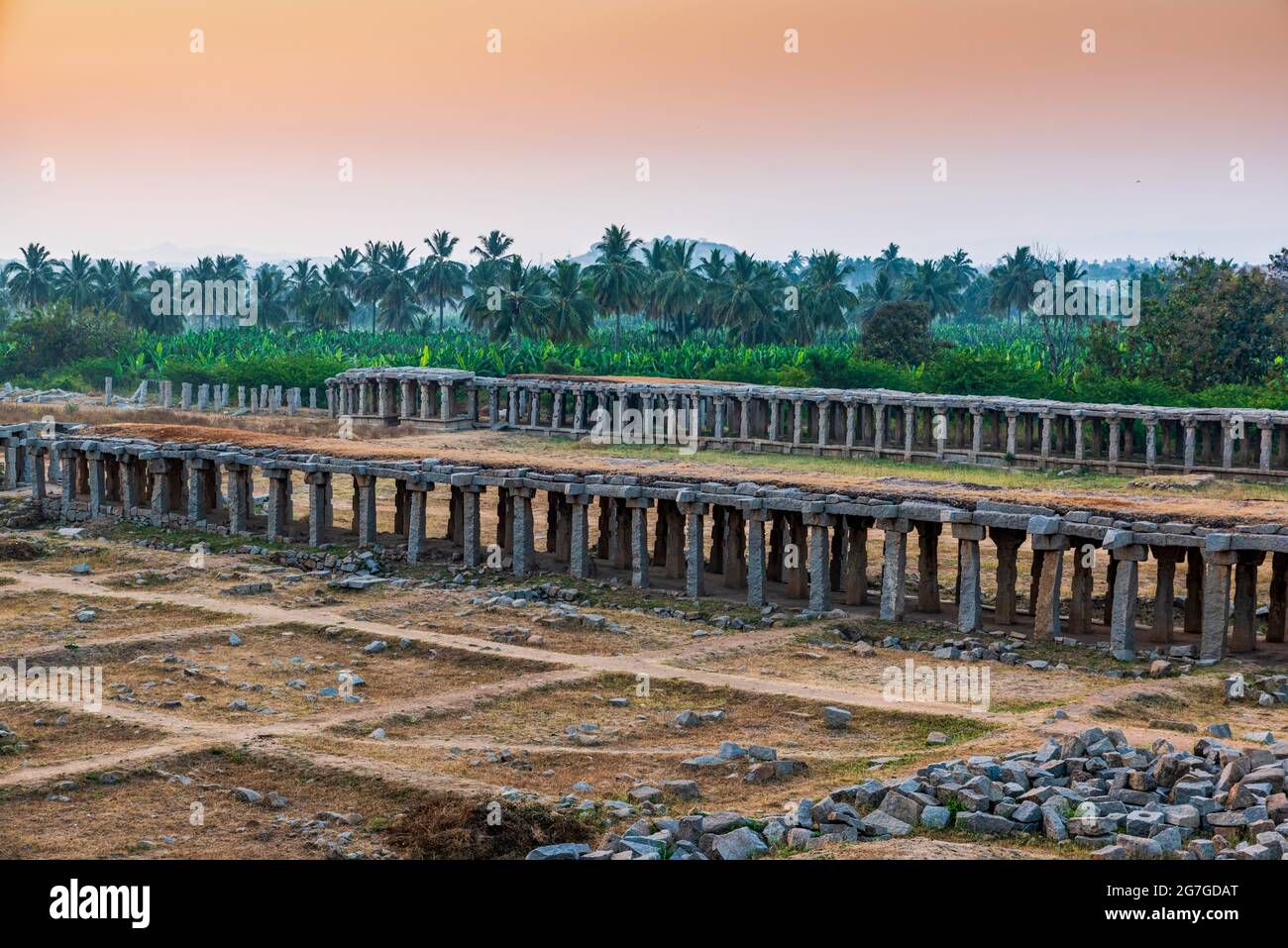 View of sunrise at Pushkarni, Sri Krishna tank in ruins. south side of ...
