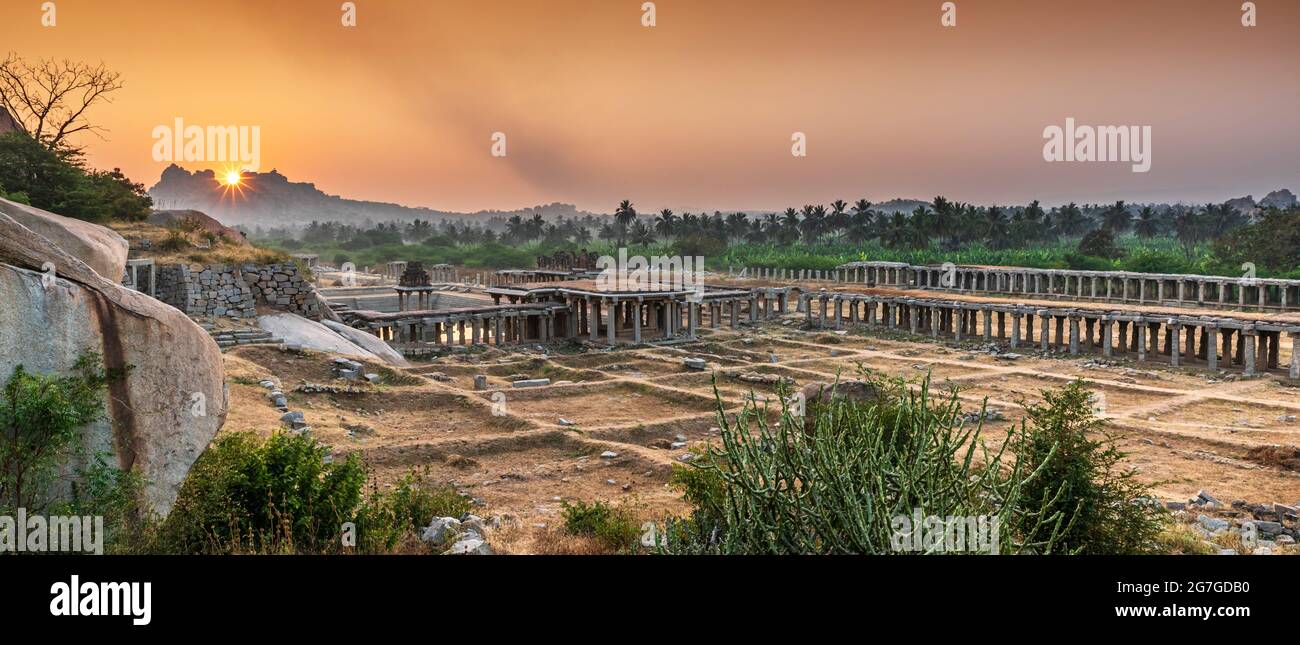 View of sunrise at Pushkarni, Sri Krishna tank in ruins. south side of ...