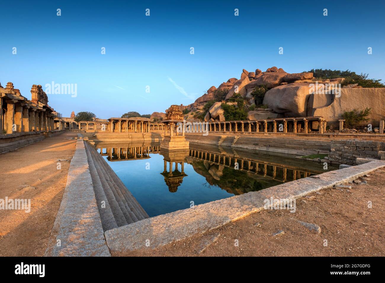 View of sunrise at Pushkarni, Sri Krishna tank in ruins. south side of ...