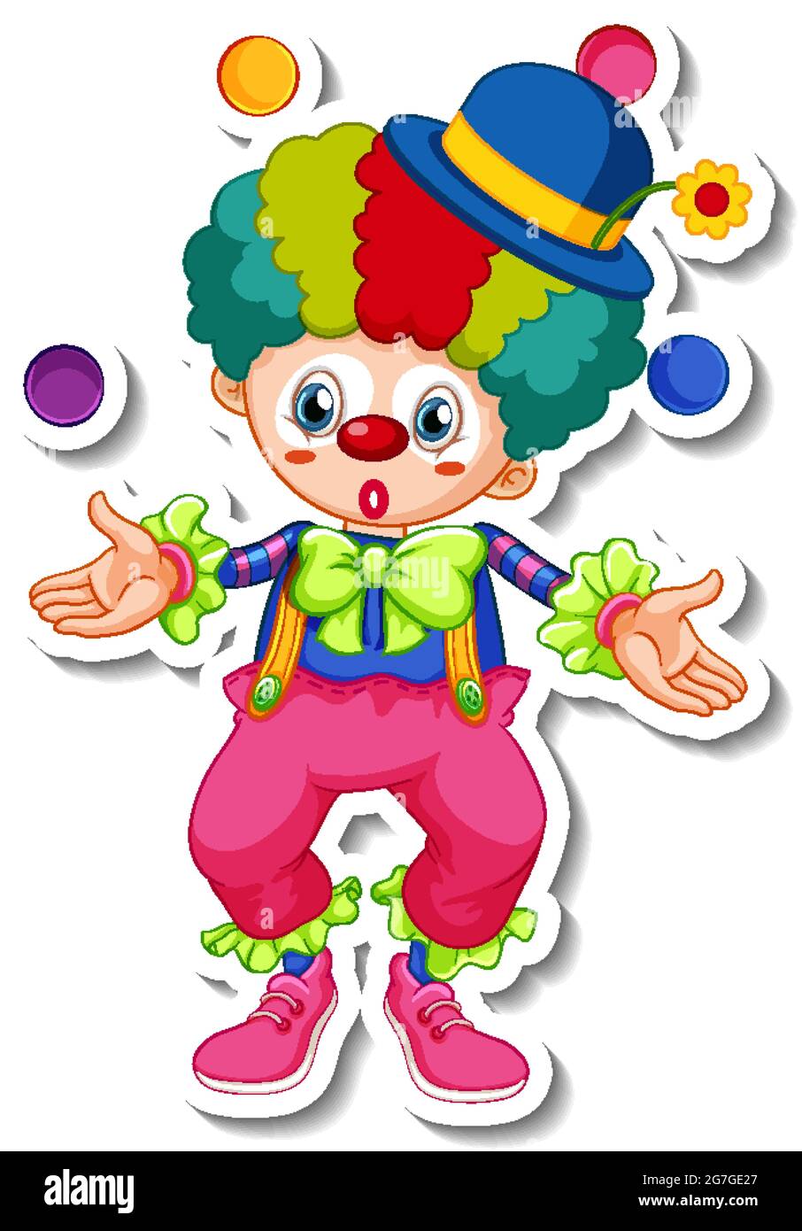 Sticker template with happy clown cartoon character illustration Stock ...