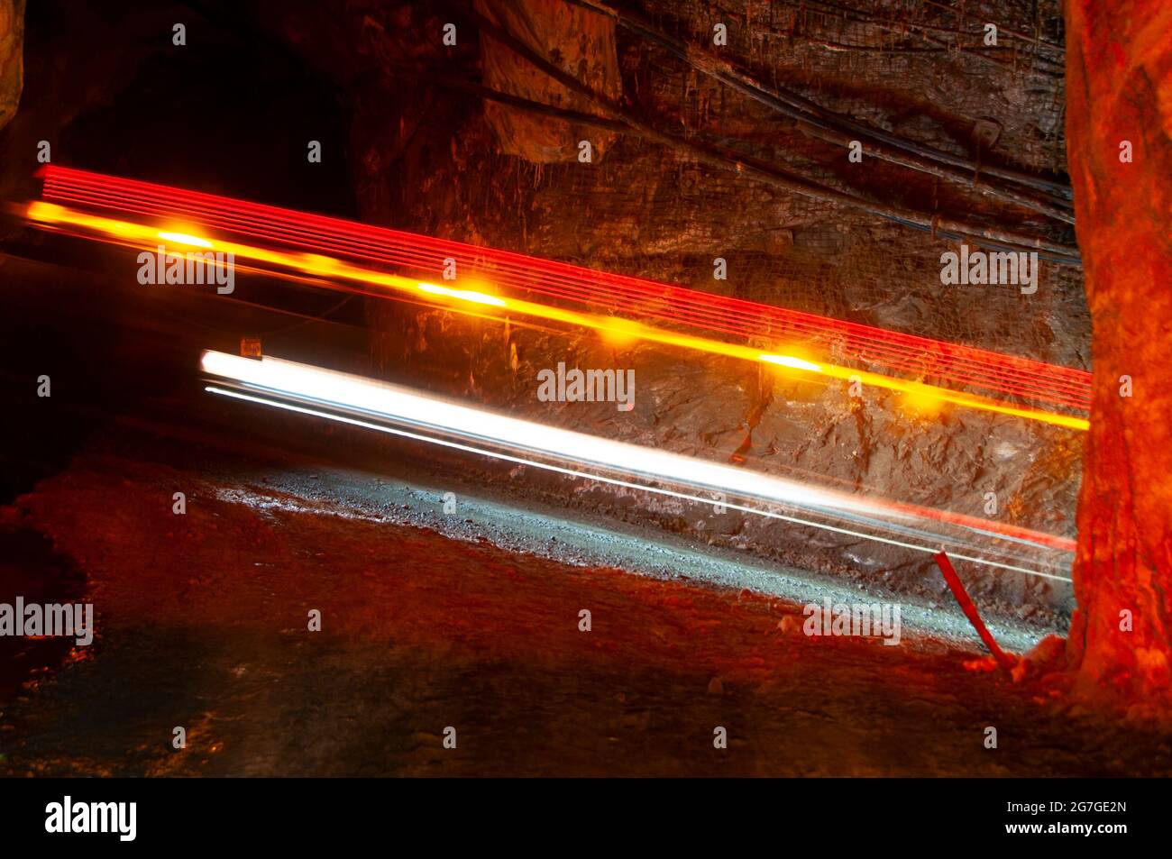 Light Trail in Underground Decline Stock Photo - Alamy