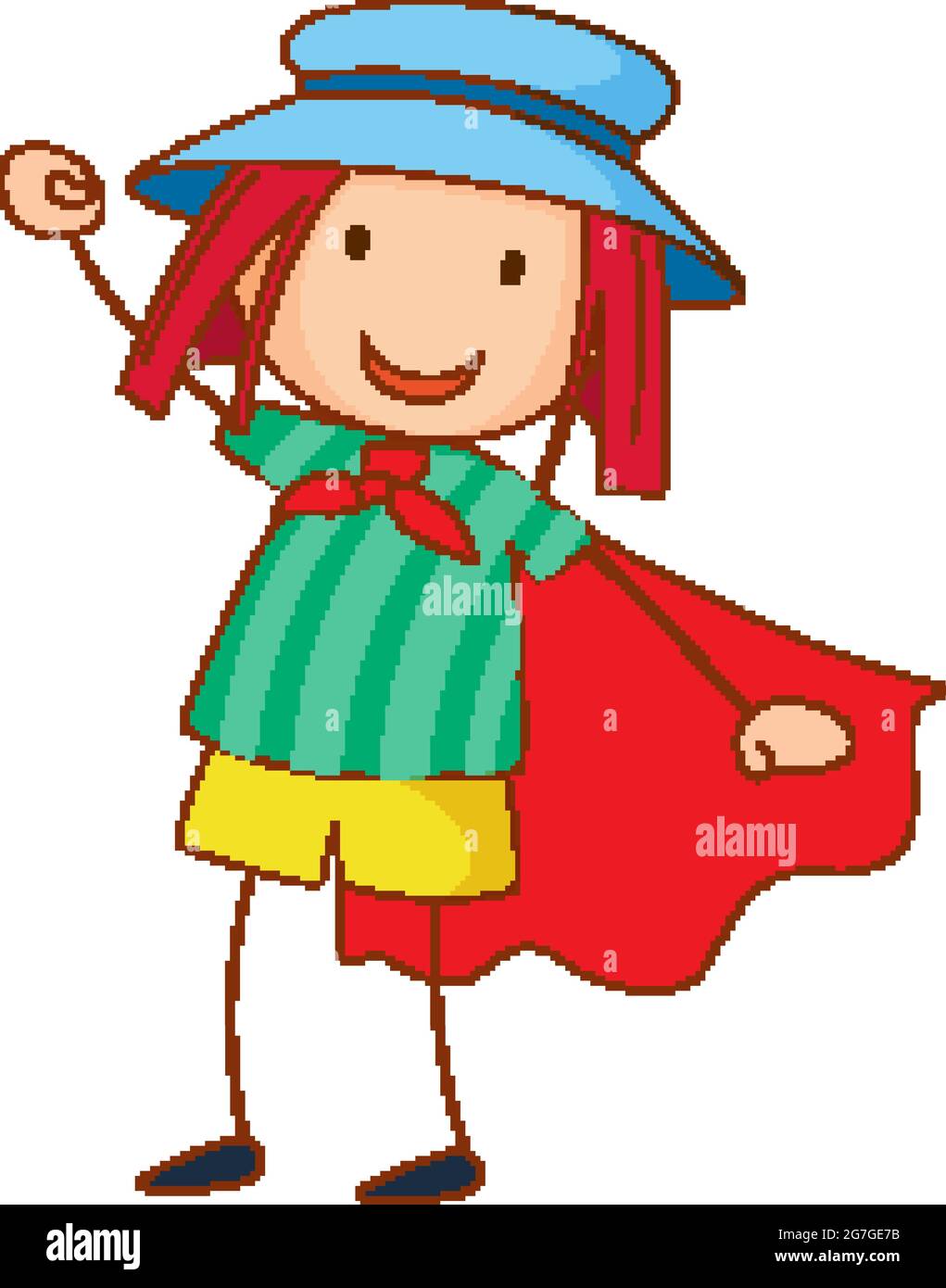 A girl wearing hat cartoon character in hand drawn doodle style ...