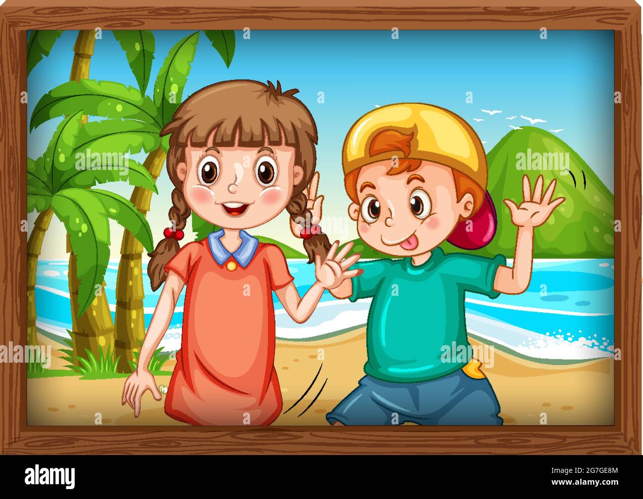 Best friends picture on wooden frame illustration Stock Vector Image ...