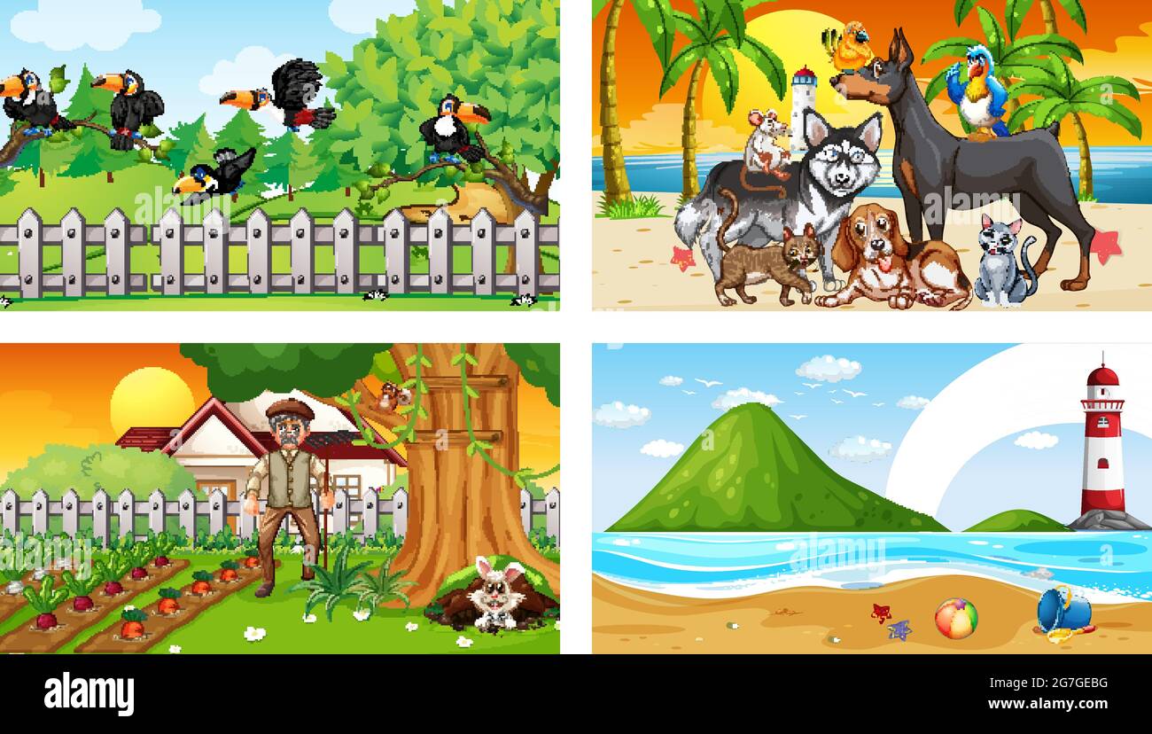 Four different nature horizontal scene illustration Stock Vector Image ...