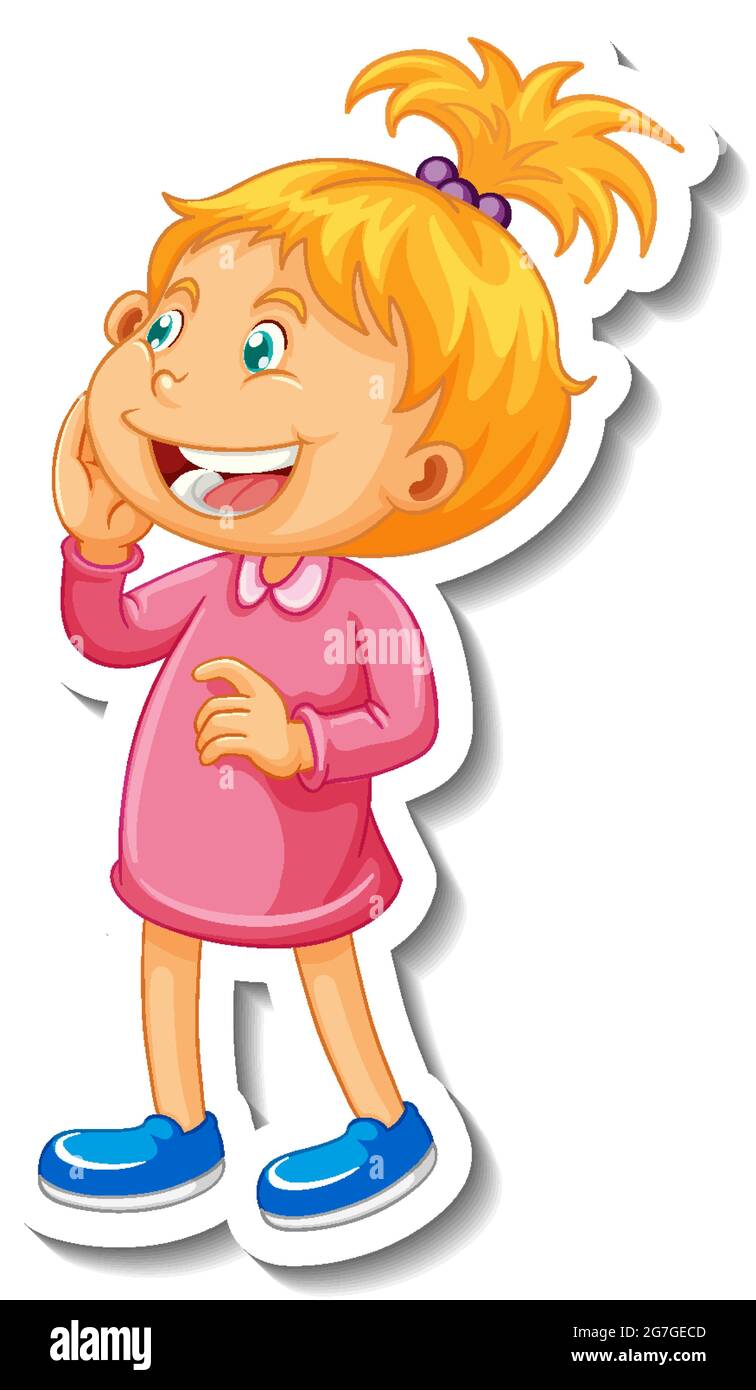 Sticker template with a little girl cartoon character isolated ...