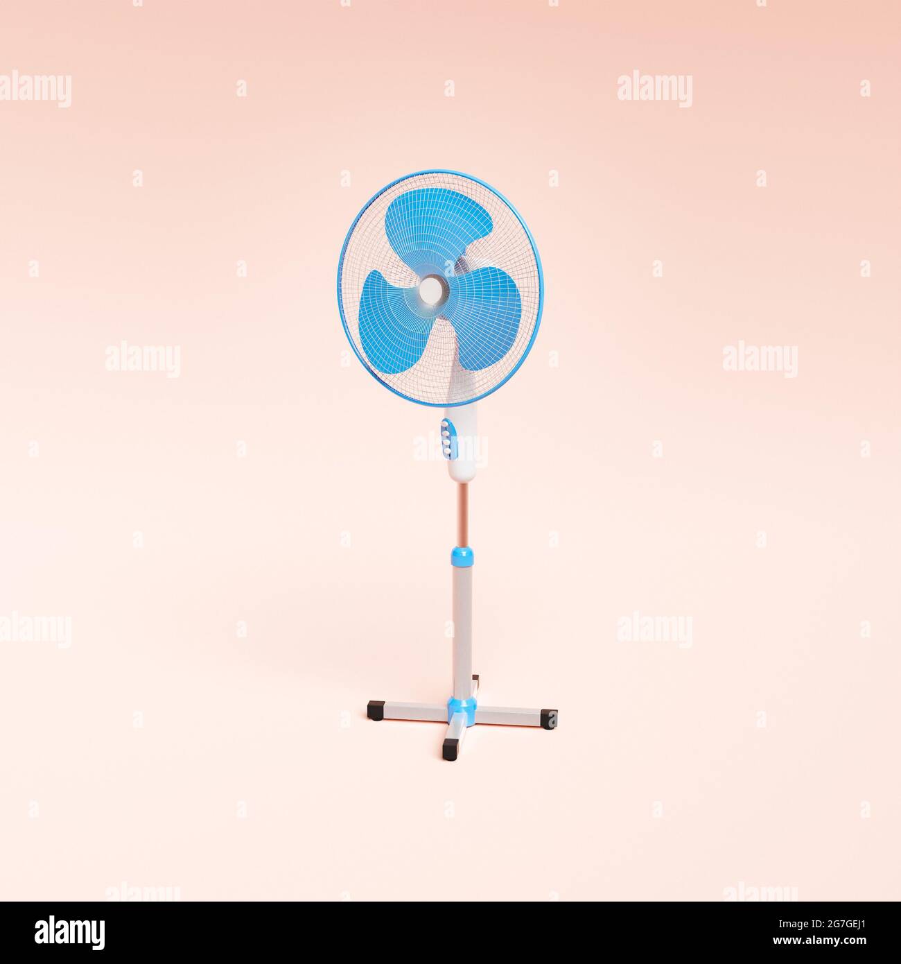 blue standing fan on minimalist background. 3d render Stock Photo - Alamy