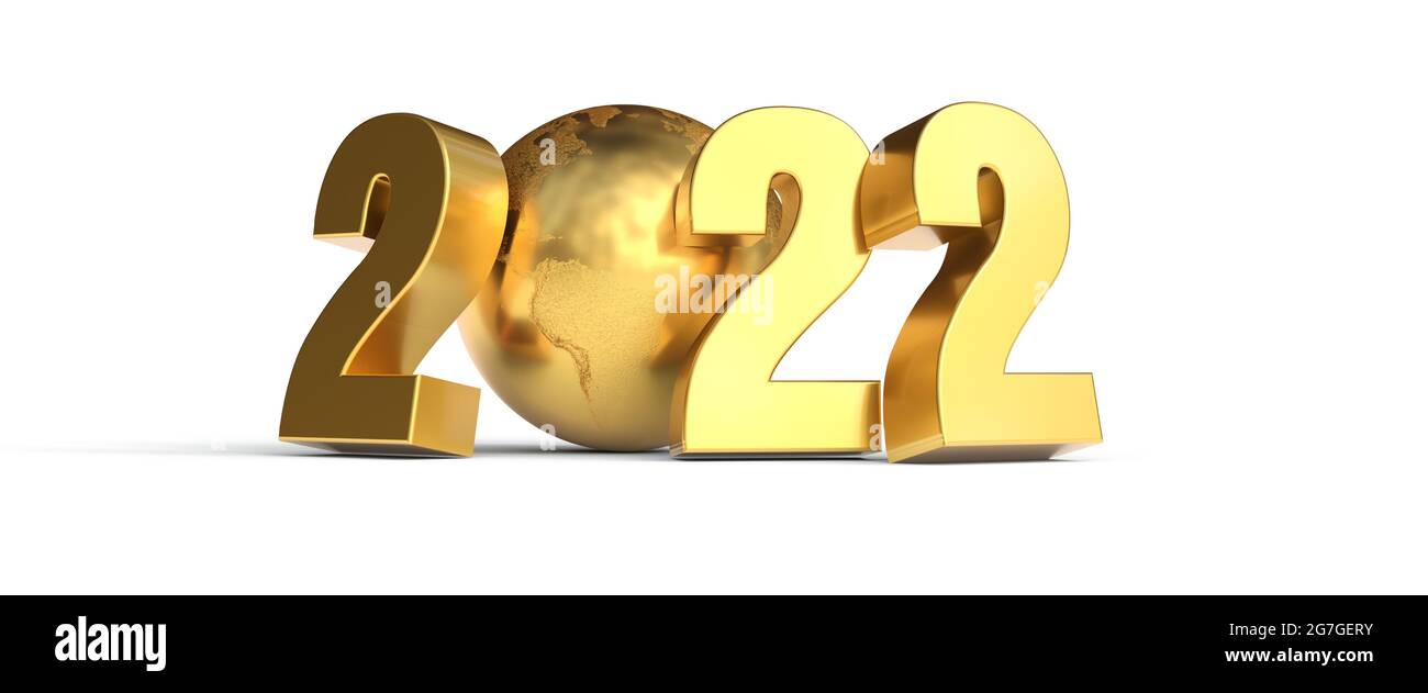 Golden 2022 with Earth on white background - 3D rendering Stock Photo ...