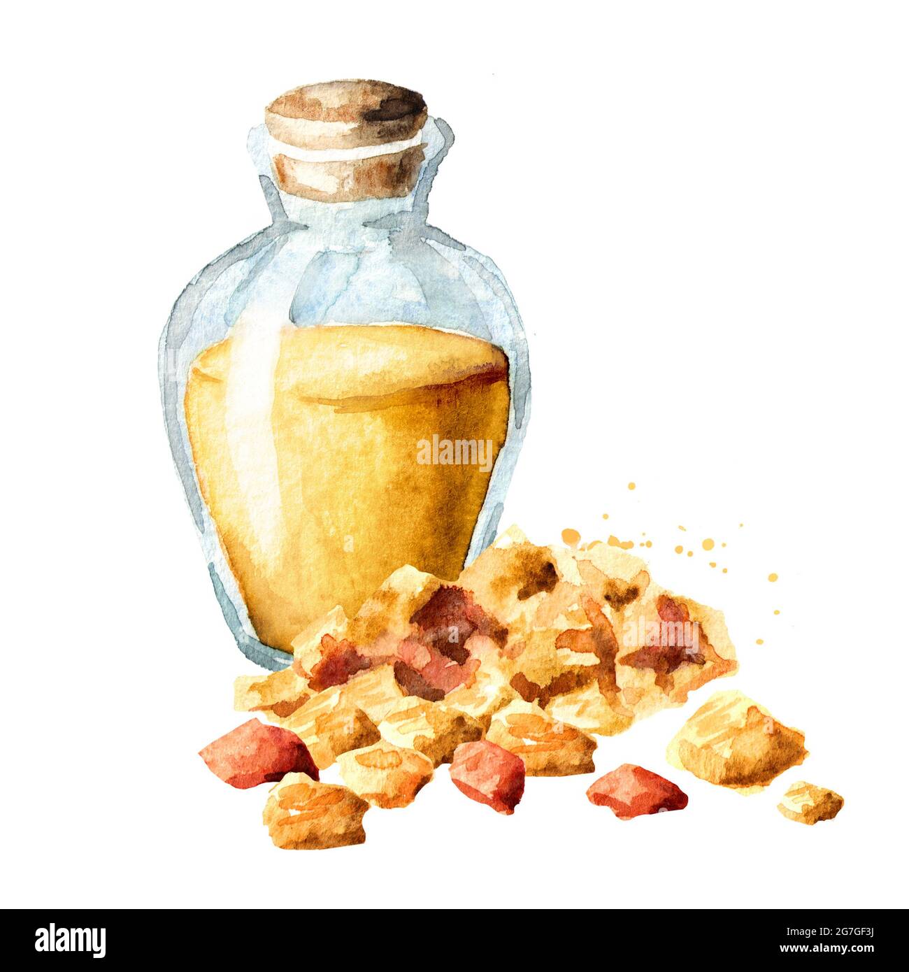A bottle of frankincense essential oil with frankincense resin ...