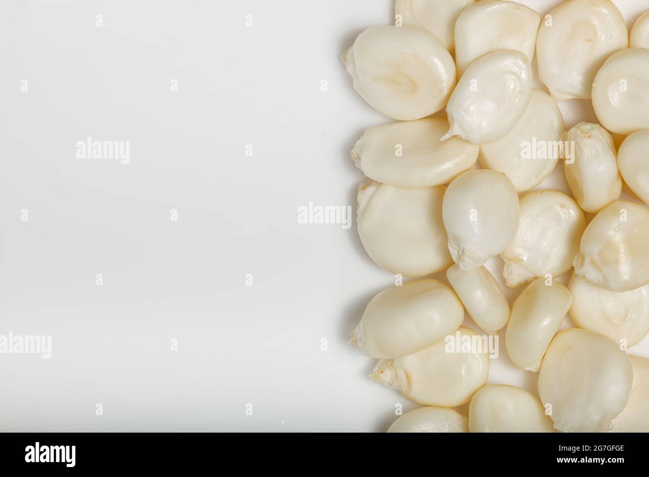 Dried maize mote on white background. Top view. Macro photography Stock ...
