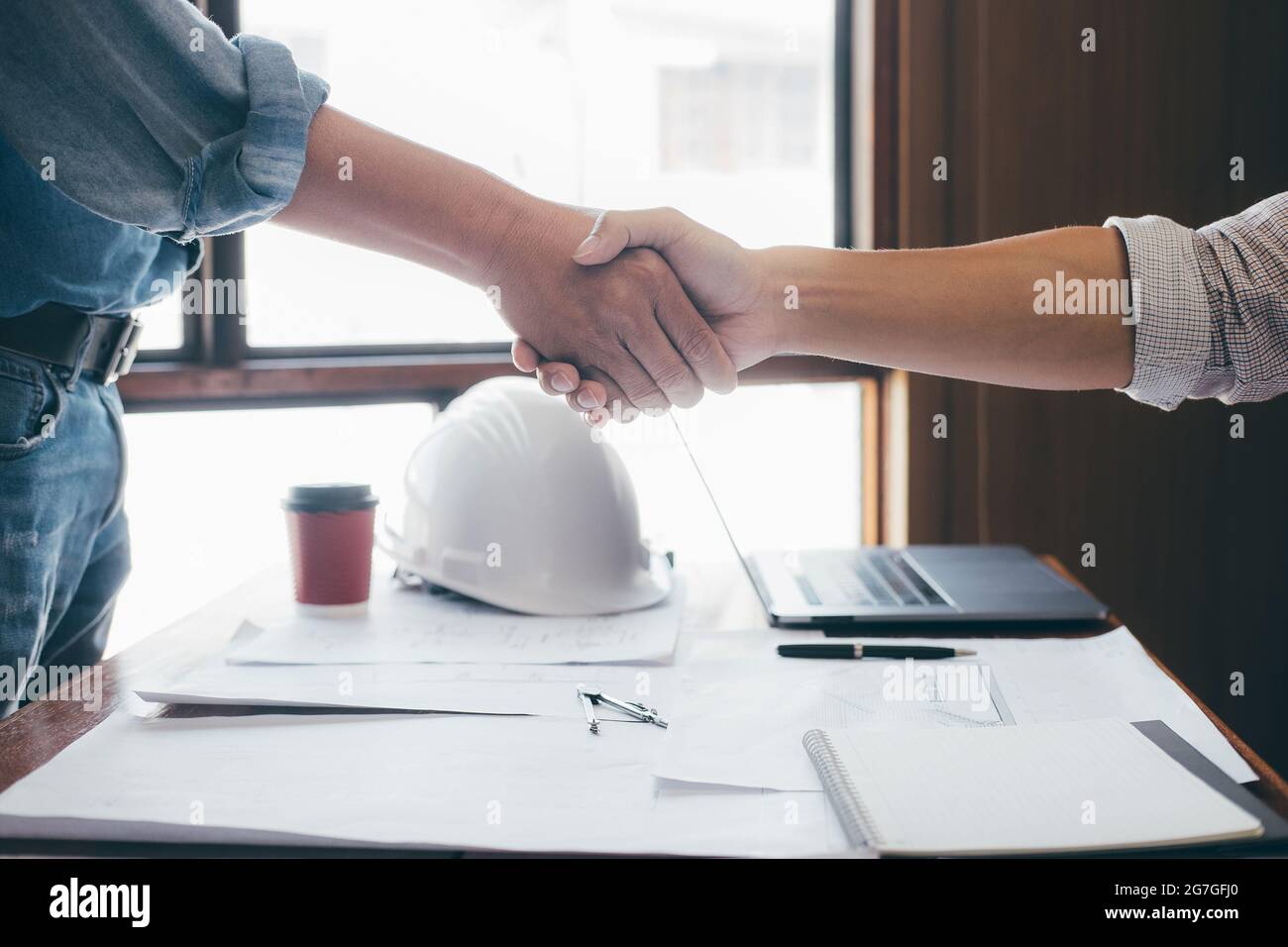 Meeting and greeting, Two engineer or architect meeting for project ...