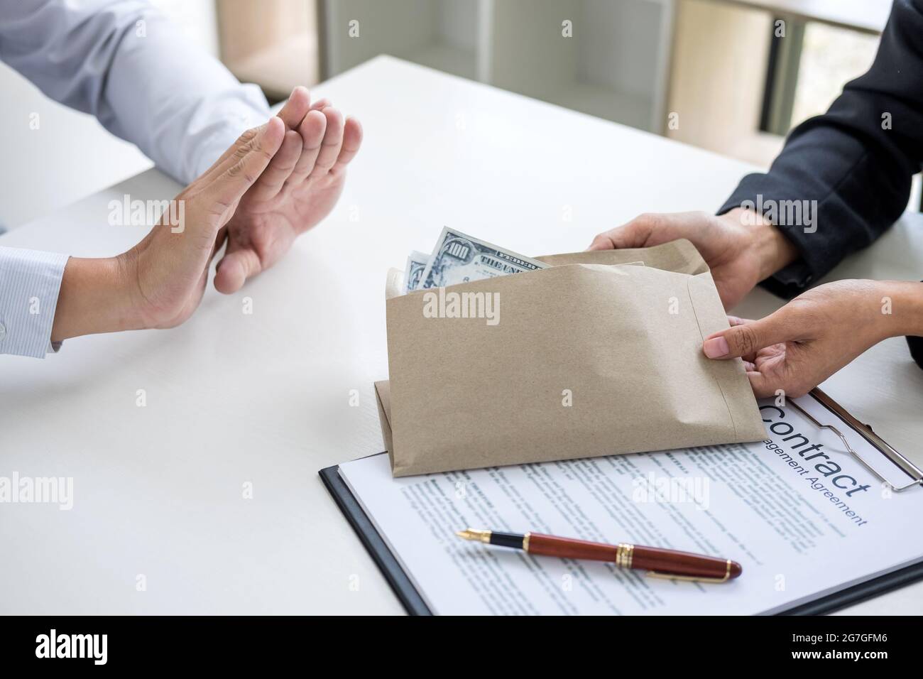 Bribery and corruption concept, Businessman refusing receive money in ...