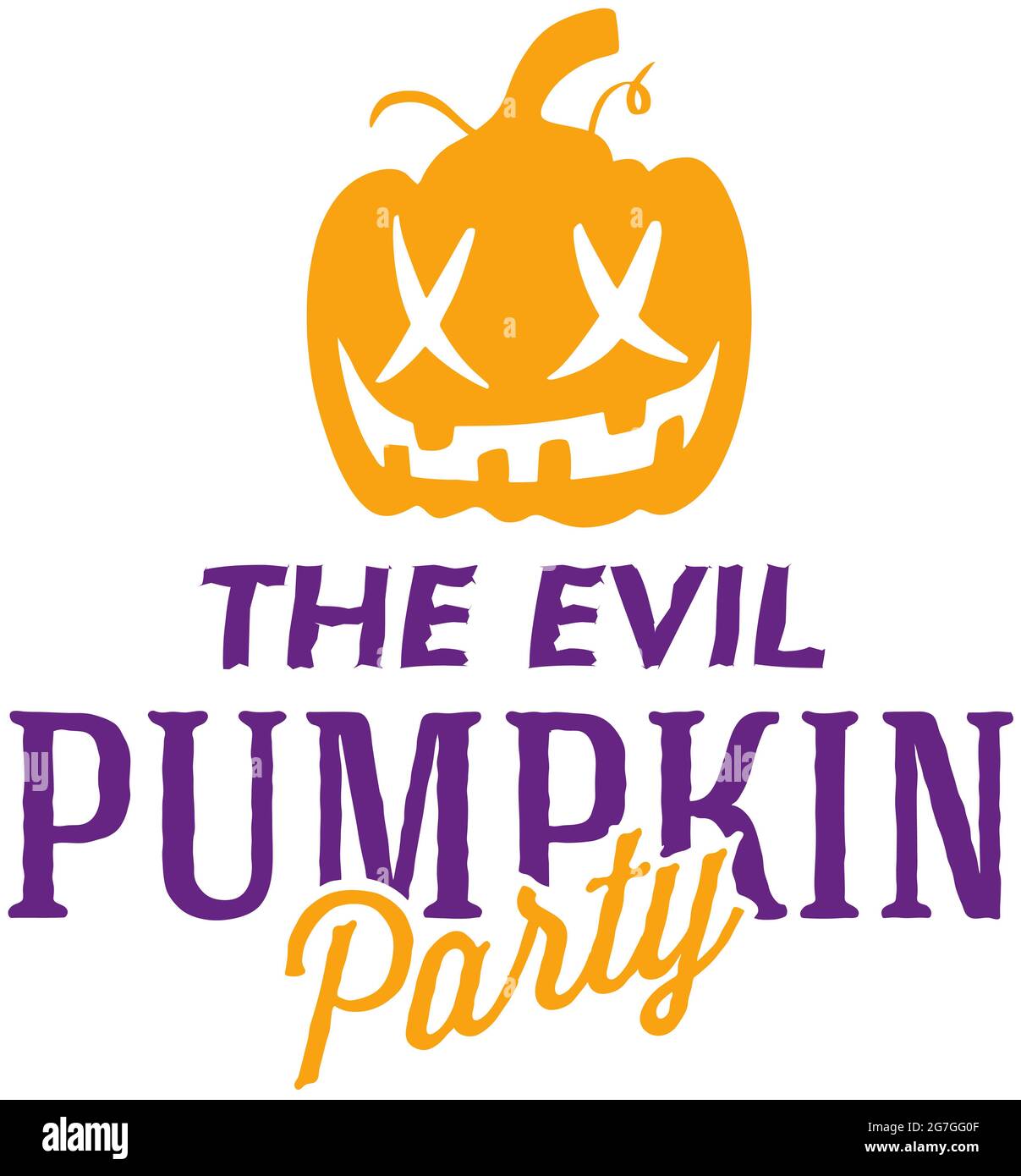 The evil pumpkin party. Yellow pumpkin with puple text Stock Photo - Alamy