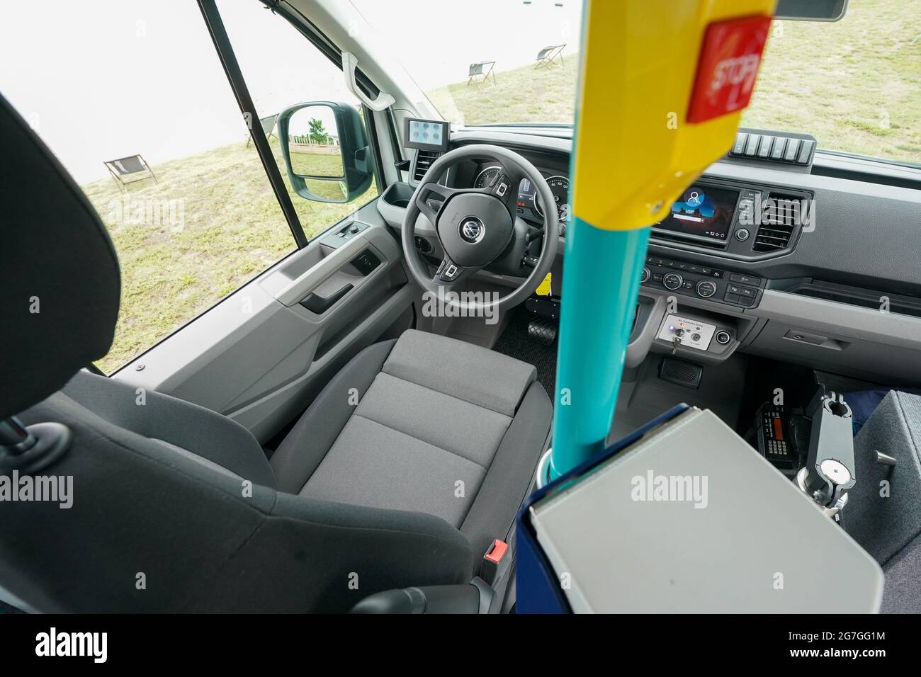 Rackwitz, Germany. 14th July, 2021. The driverless seat of the bus ...