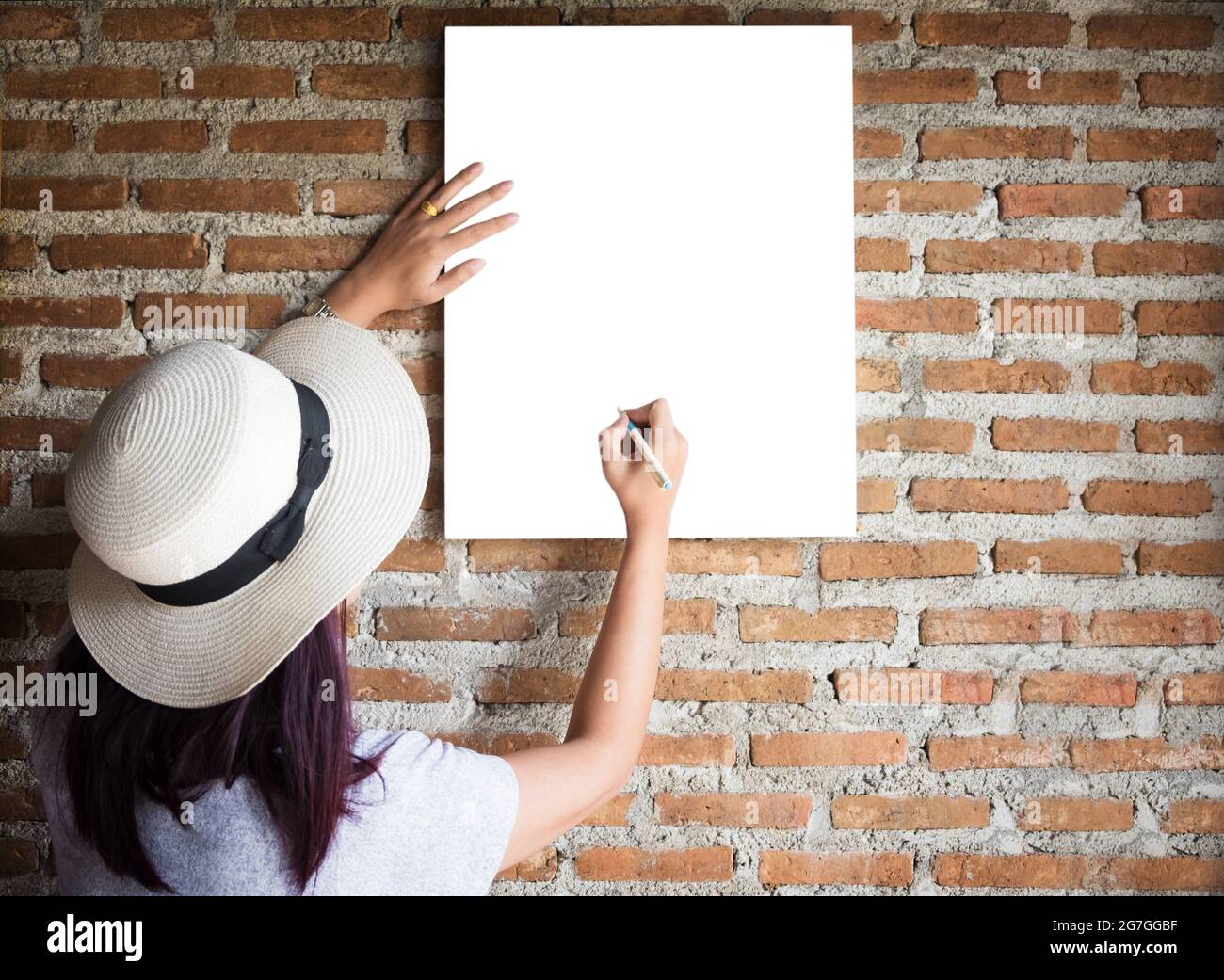 Portrait of young girl woman explain at the whiteboard, girl student ...