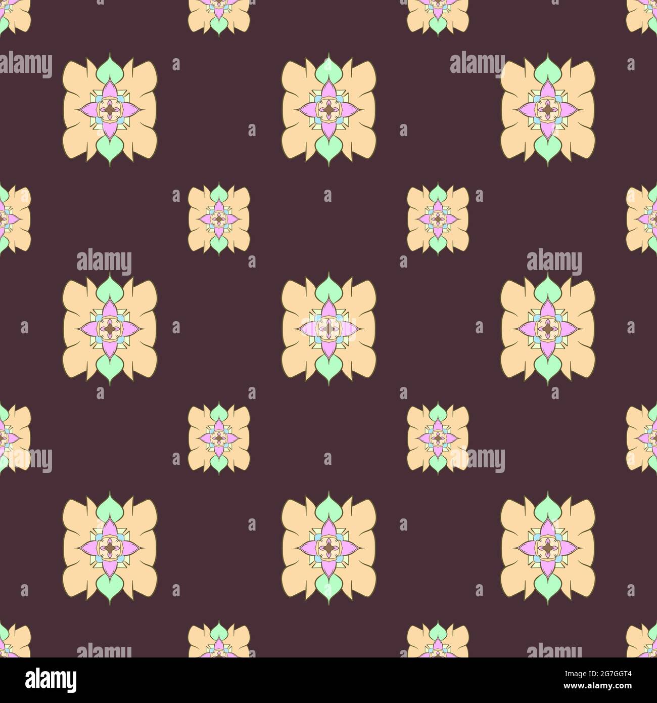 Illustration of seamless repeating pattern in bright colors on brown ...