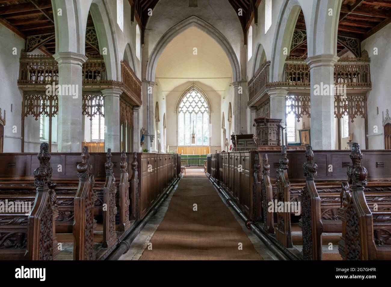 Carved pew bench end details St Mary's Church, Dennington, Suffolk, UK ...