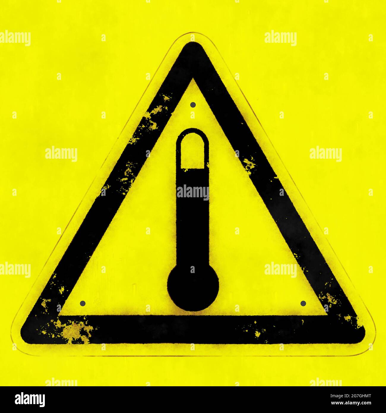 Illustration of high-temperature warning sign isolated on yellow ...