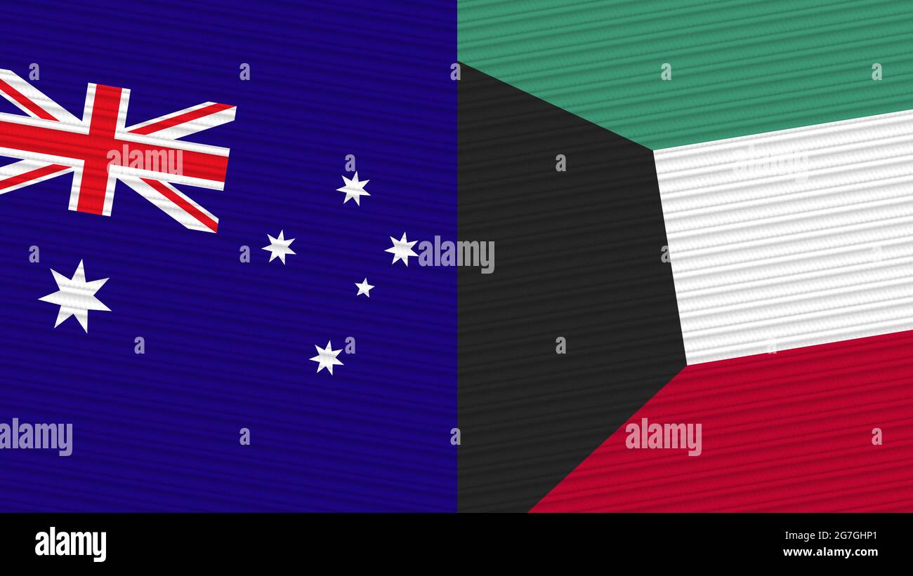 Kuwait and Australia Two Half Flags Together Fabric Texture ...