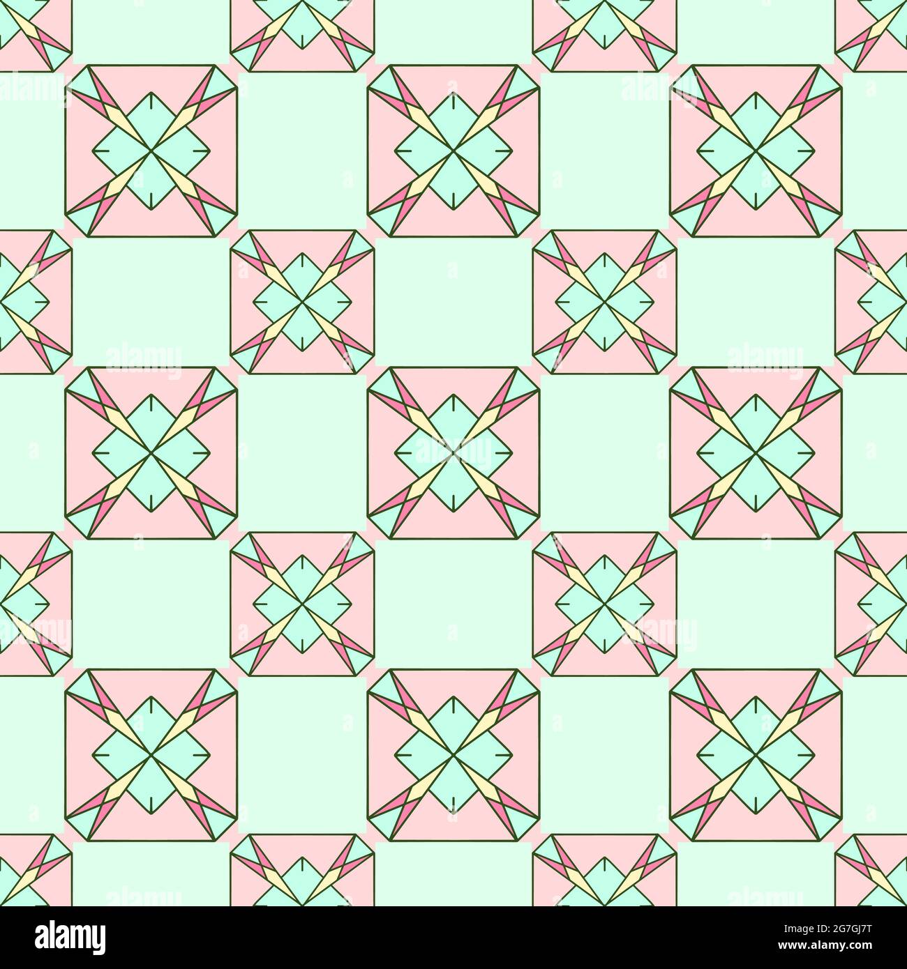 2D wallpaper illustration with a seamless pattern of pink and turquoise ...
