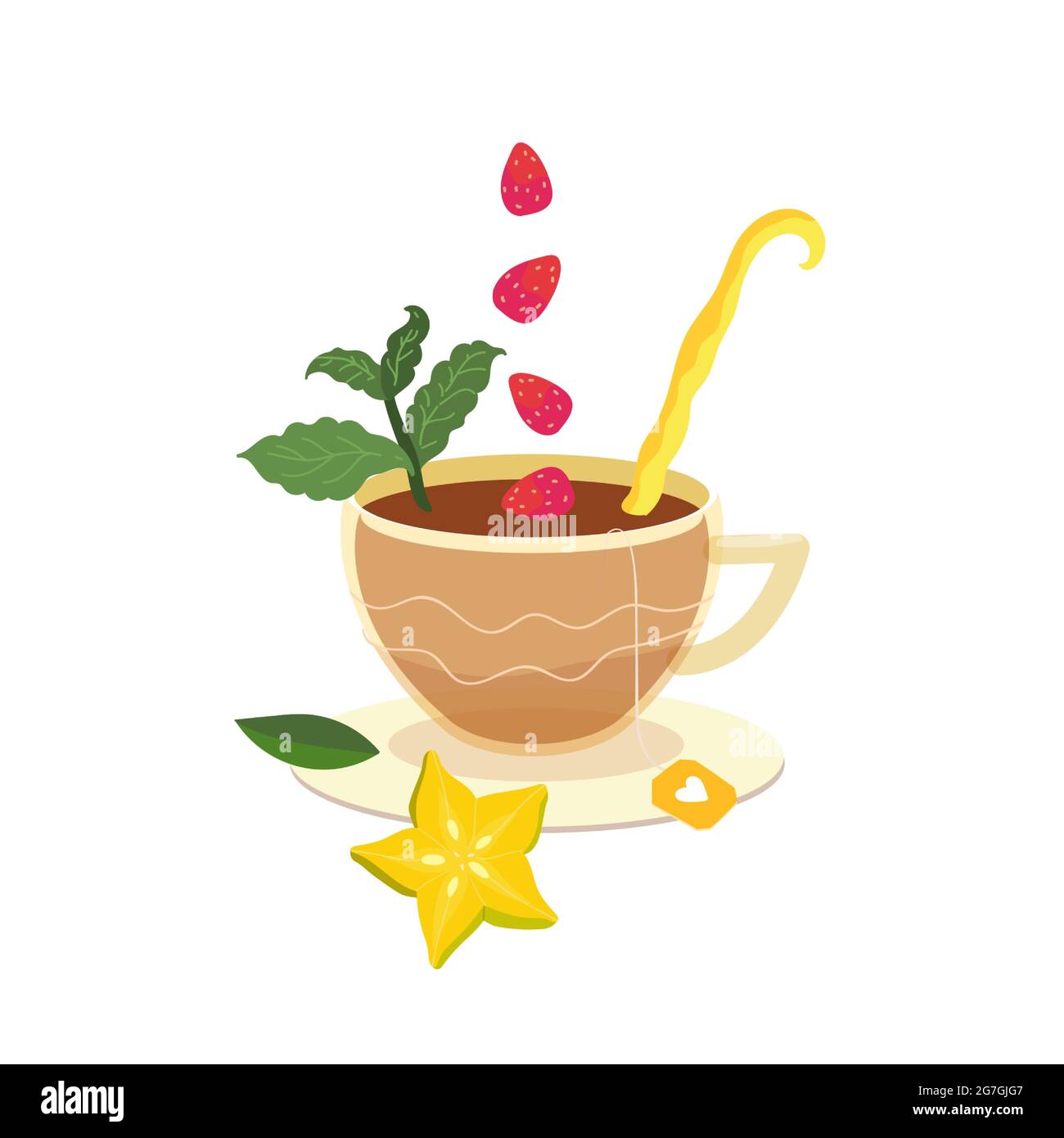 Cup of herbal fruit tea with peppermint, wild strawberries and ...