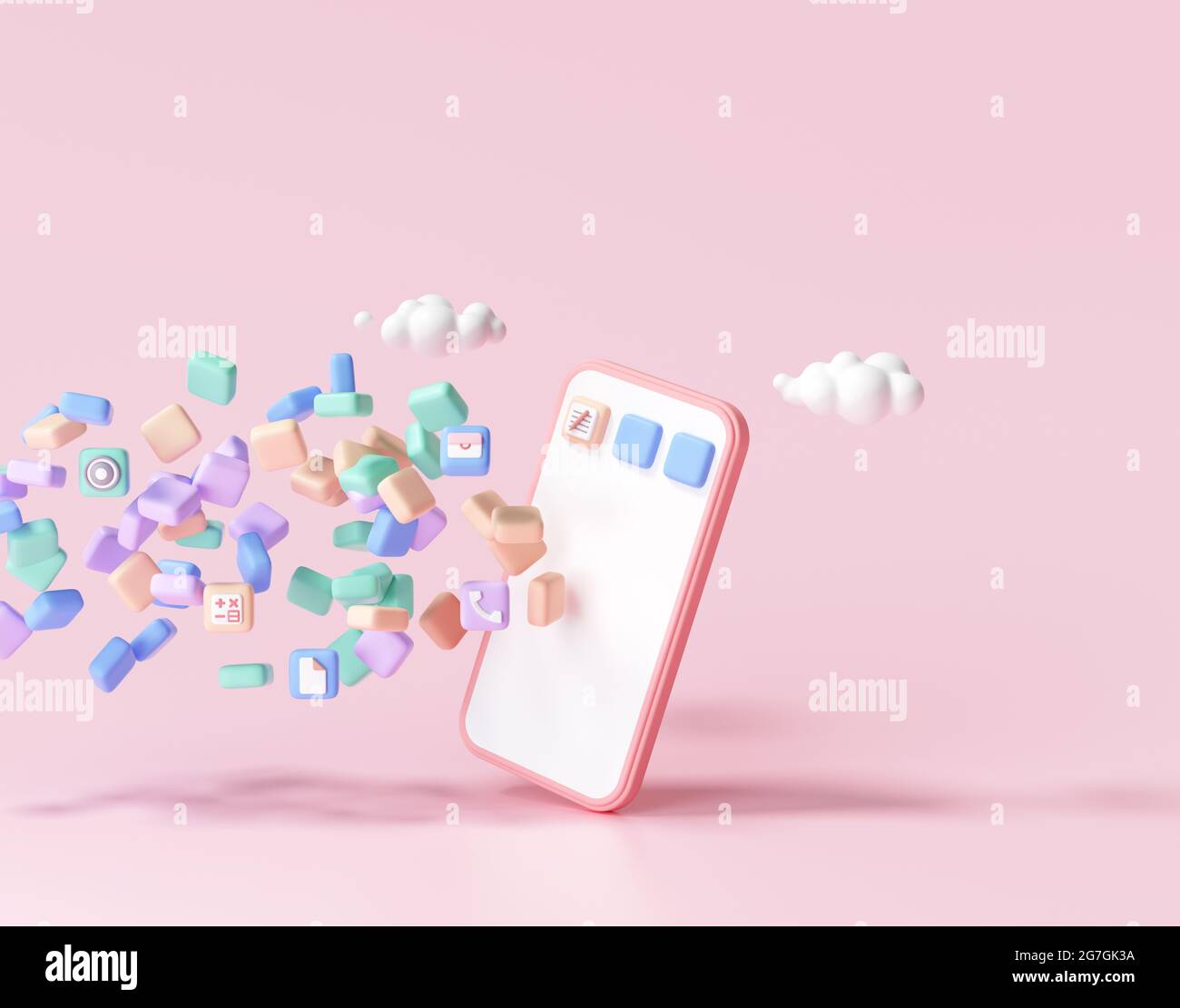 3D Mobile Application development concept. Floating applications to the ...