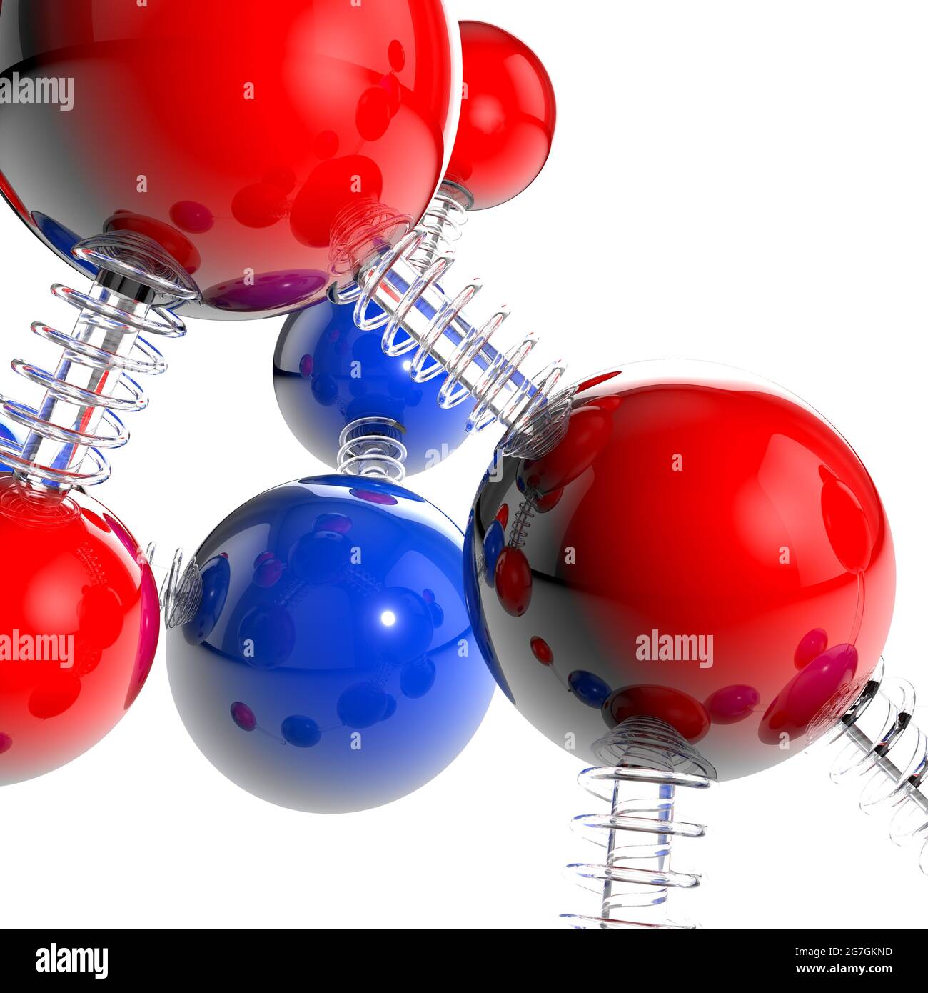 3d rendering red and blue molecule and atom Coil glass Spring style and ...