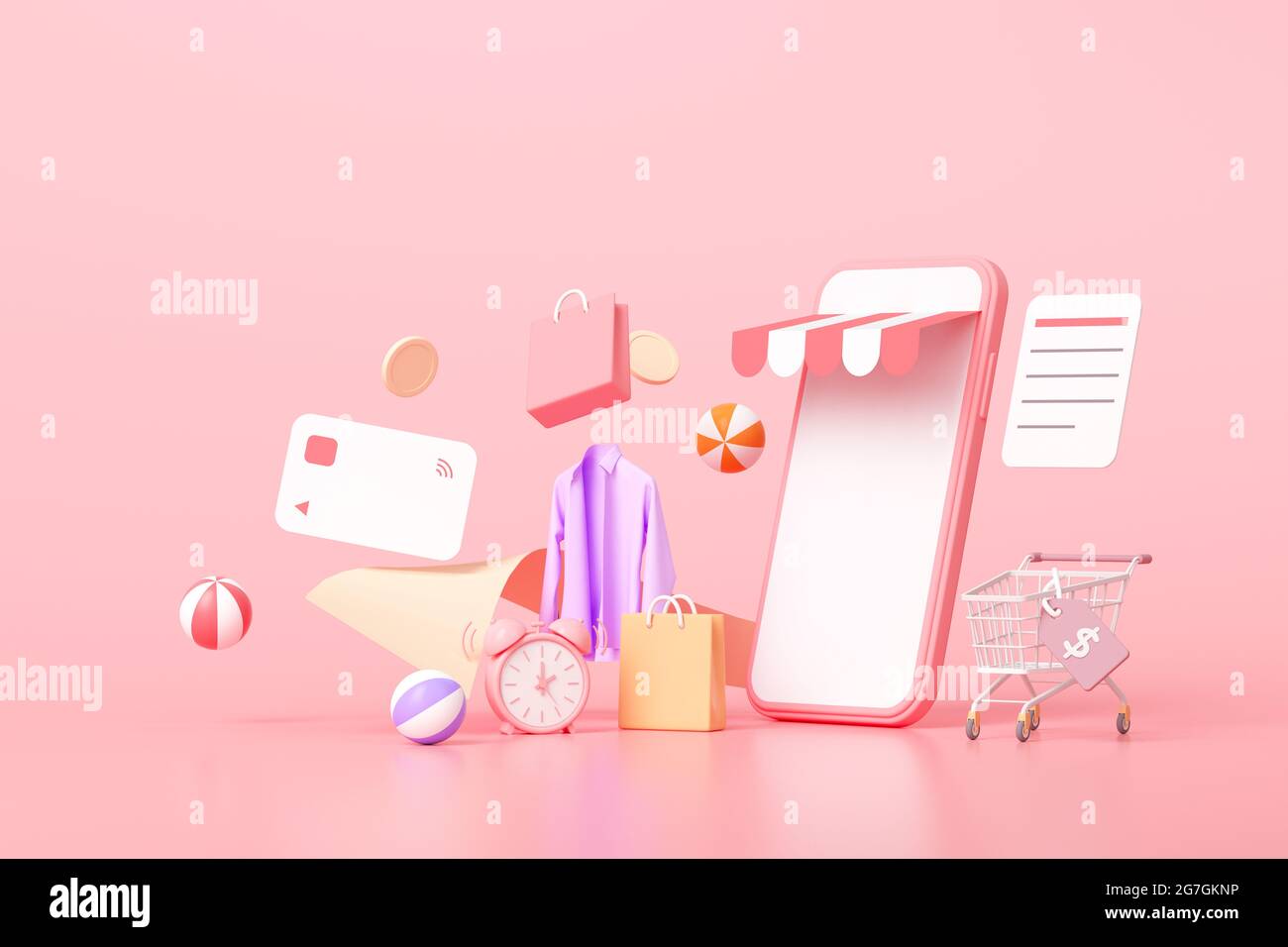 3D Online shopping on smartphone concept, floating shopping items ...